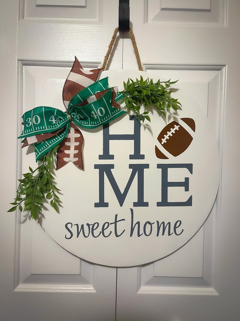Football Home Sweet Home Wood Door Hanger: Painted Circle Sign - Etsy