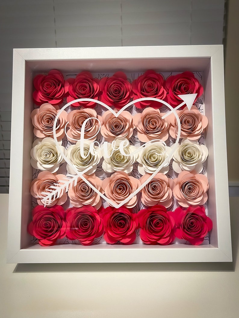 Valentine's Day Paper Flower Shadow Box: Themed Cardstock Backdrop - Etsy