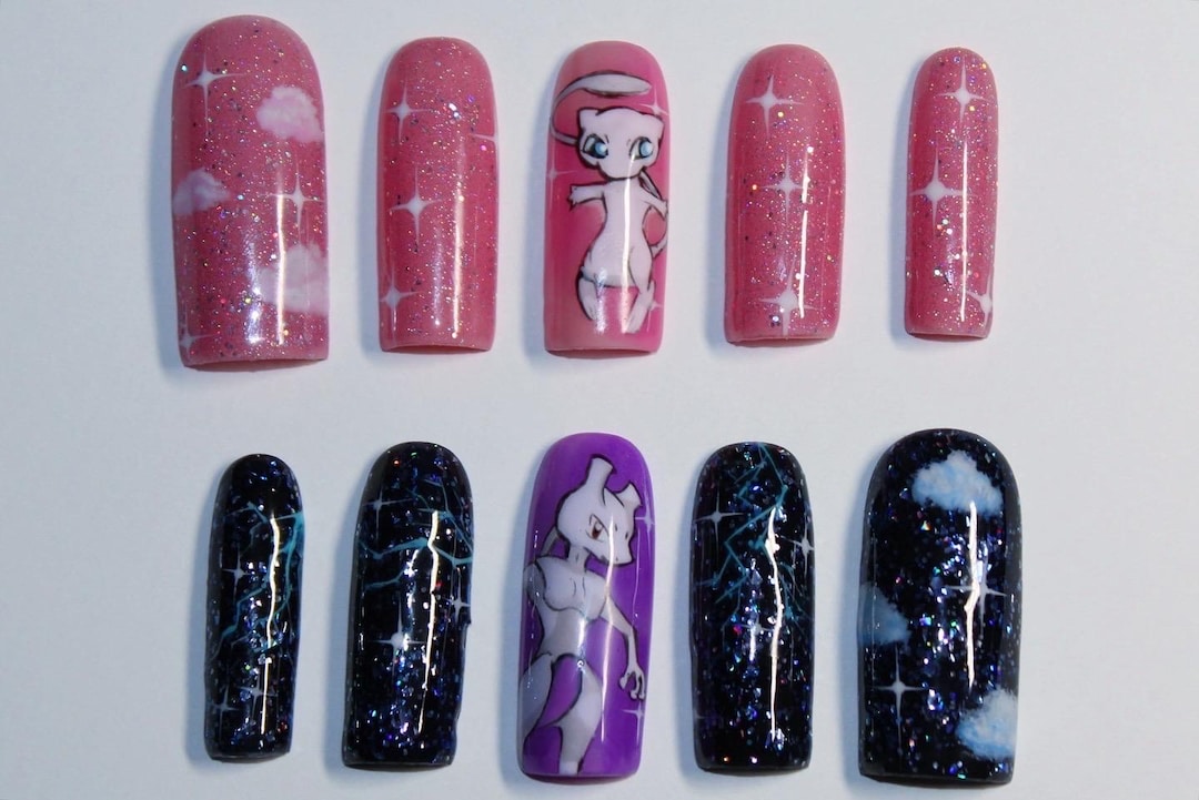 Mew & Mewtwo Pokémon Nails - Etsy