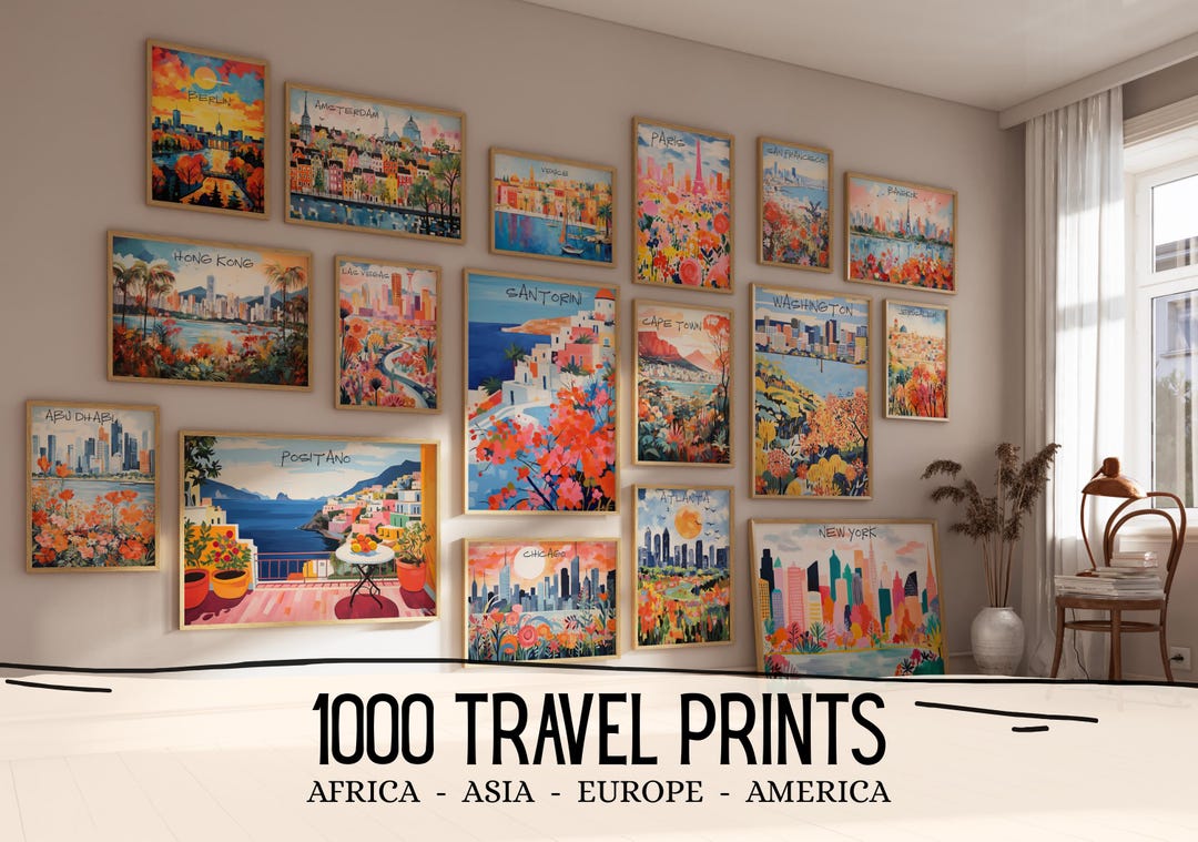 Set of 1000 Travel Posters City Wall Art Cityscape Painting Travel ...