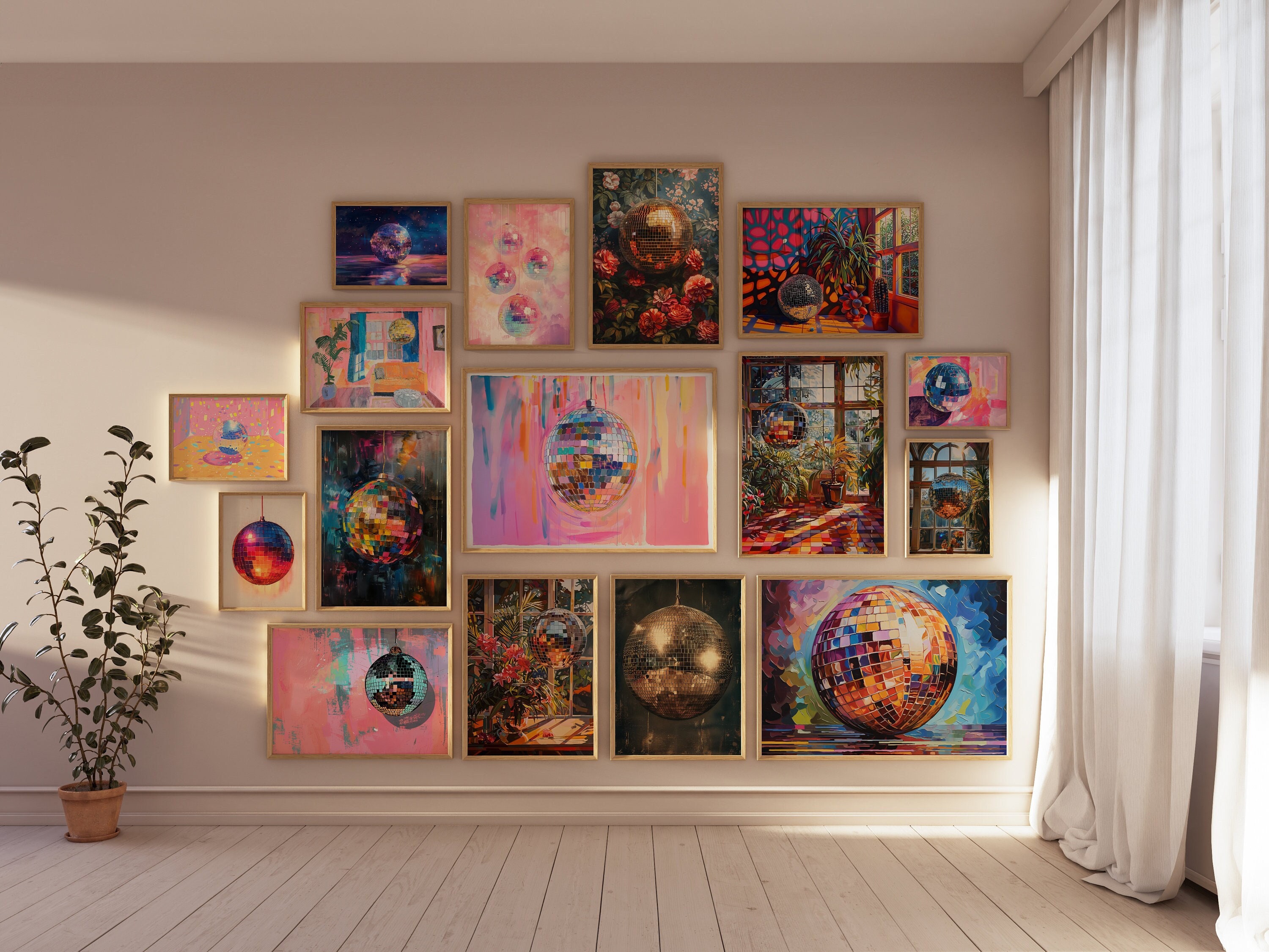 Set of 45 Disco Ball Posters Retro Disco Ball Print Retro Wall Art ...