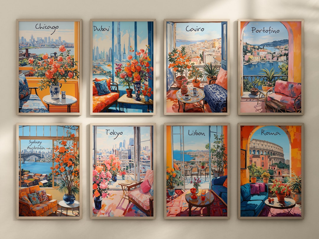110 Travel Posters City Balcony View Cityscape Painting Original City ...