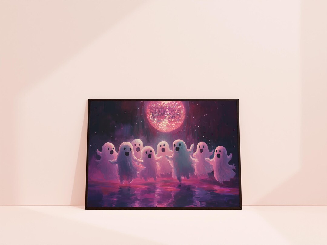 Ghosts Poster Disco Ball Print Halloween Wall Art Cute Ghost Wall Decor ...