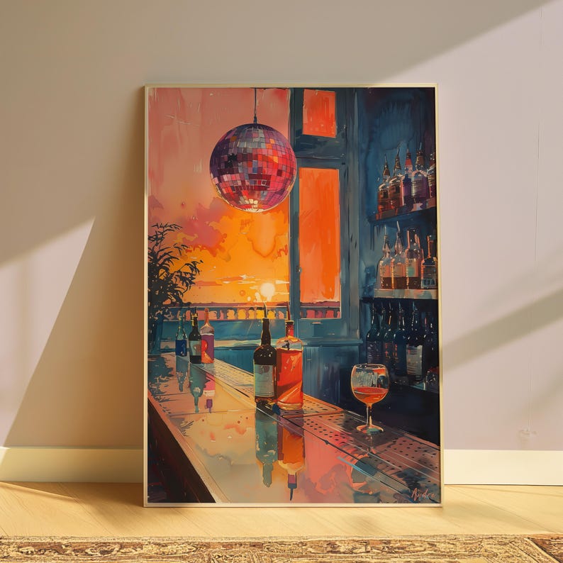 Retro Disco Ball Bar Print | Original Watercolor Painting (digital Art ...
