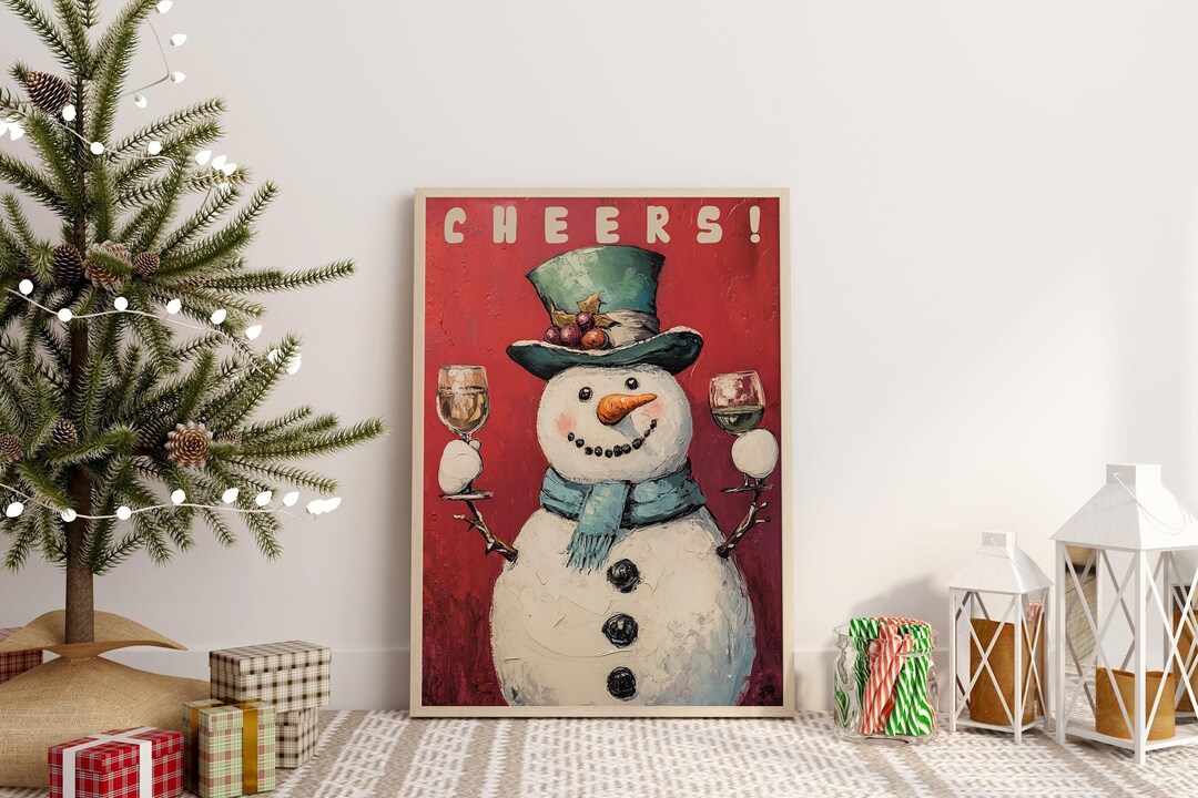 Snowman Poster Cheers Print Christmas Wall Decor Snowman Painting ...