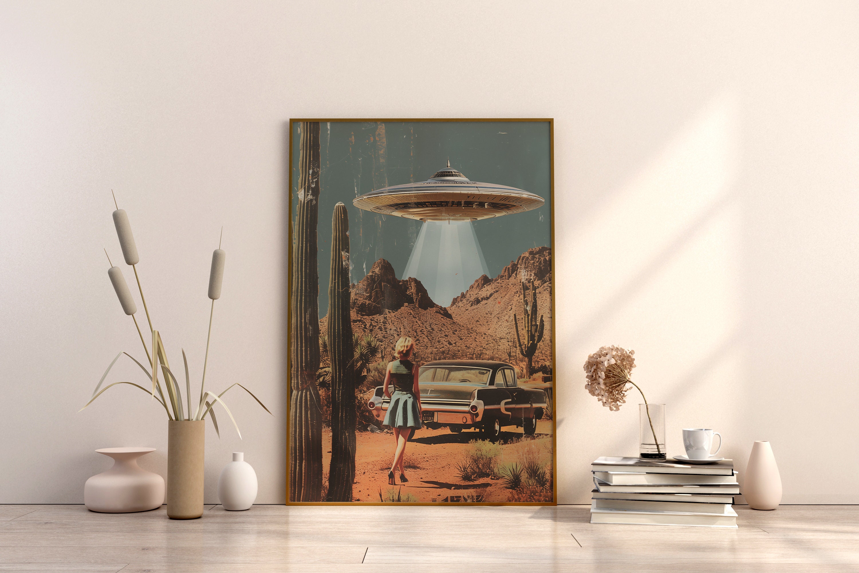 UFO Poster Wall Art Retro Wall Decor Sci Fi Poster UFO Alien Desert ...