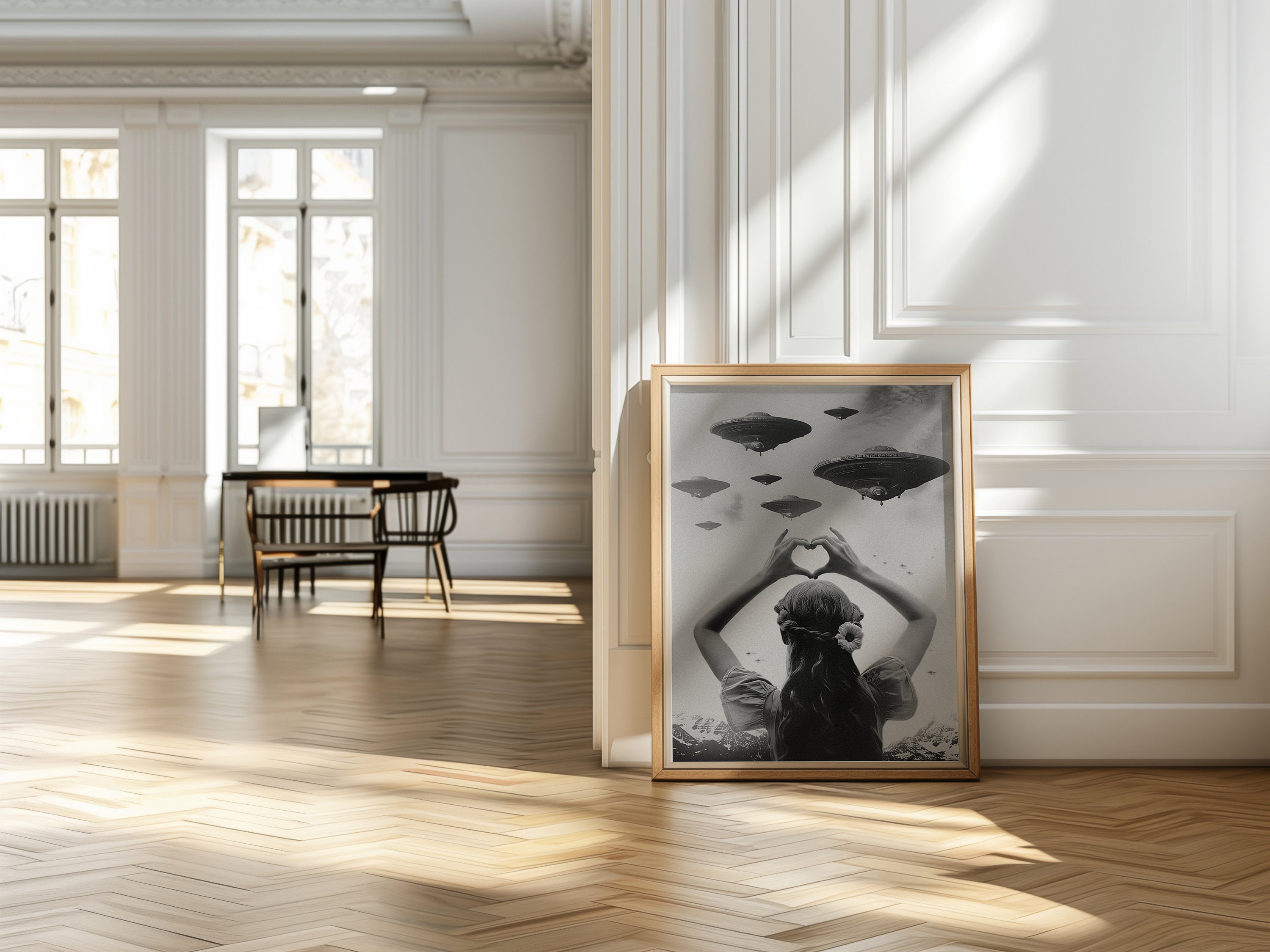 Vintage UFO Art Photography Black and White Poster Print Aesthetic UFO ...