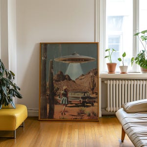 UFO Poster Wall Art Retro Wall Decor Sci Fi Poster UFO Alien Desert ...
