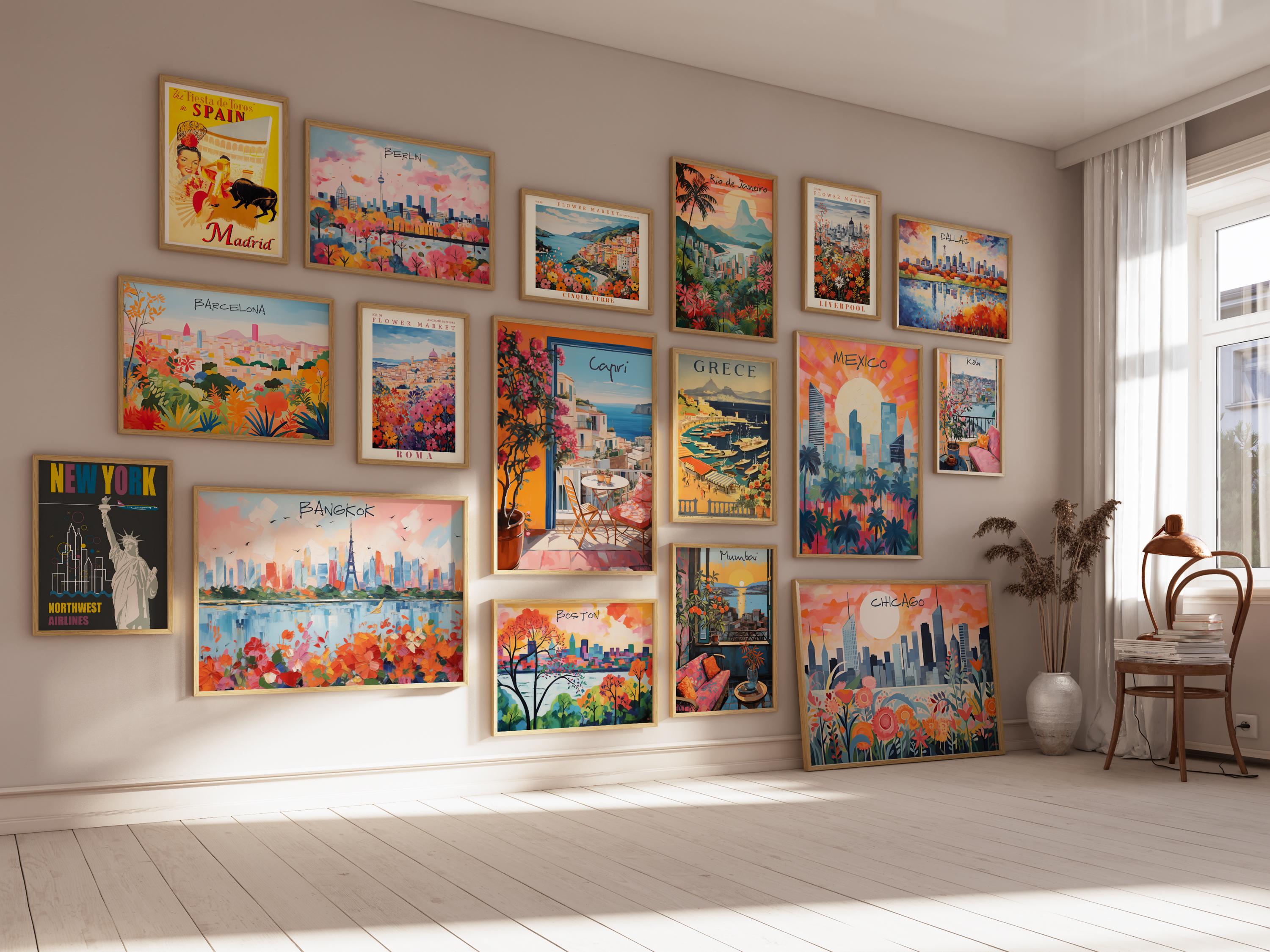 Set of 1000 Travel Posters City Wall Art Cityscape Painting Travel ...