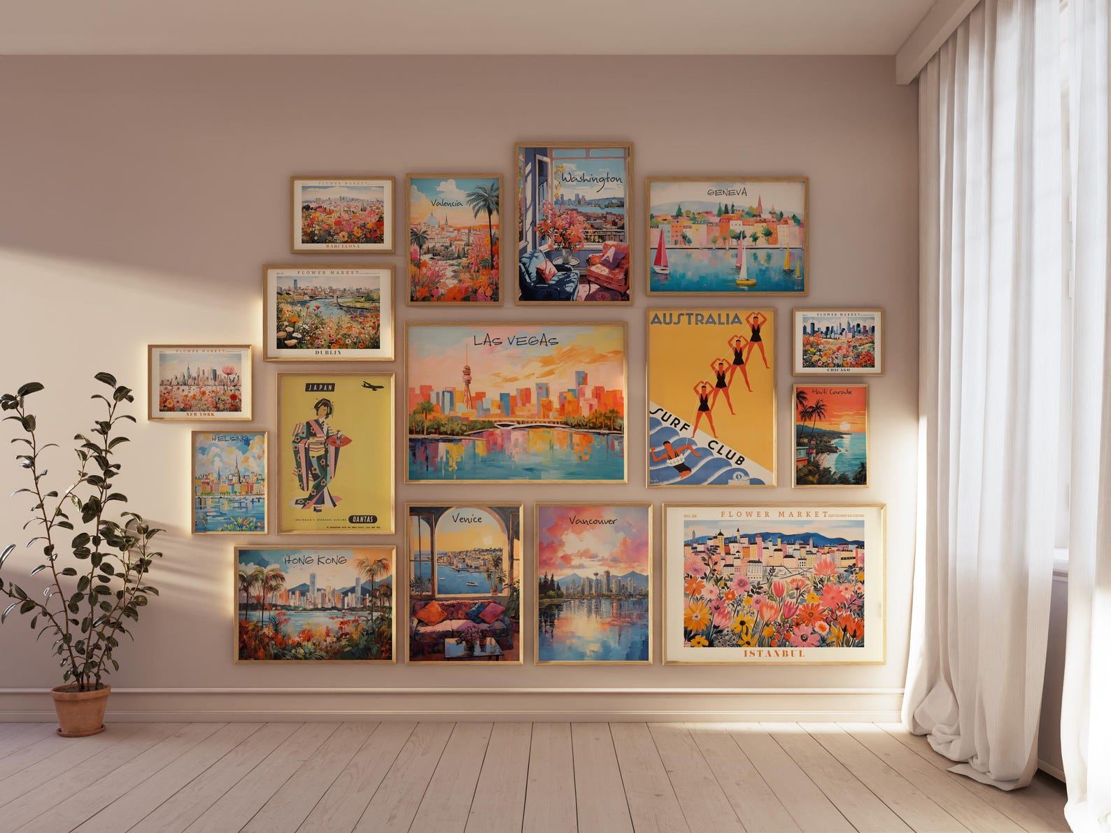Set of 1000 Travel Posters City Wall Art Cityscape Painting Travel ...