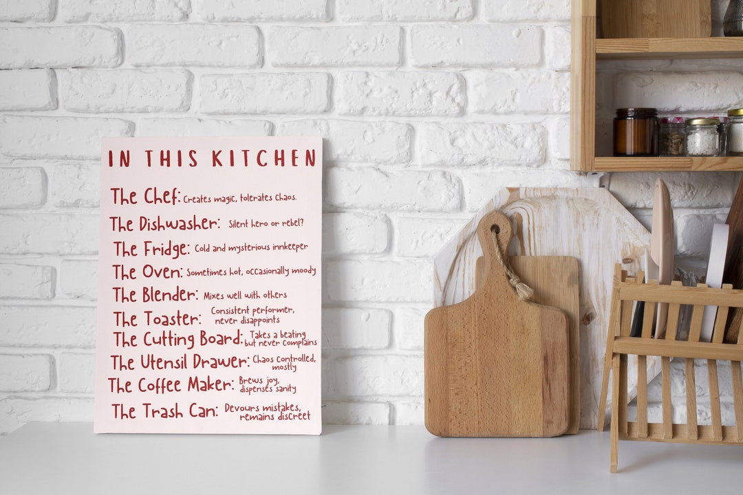 Funny Kitchen List Wall Decor, Aesthetic Kitchen Art, Trendy Kitchen ...