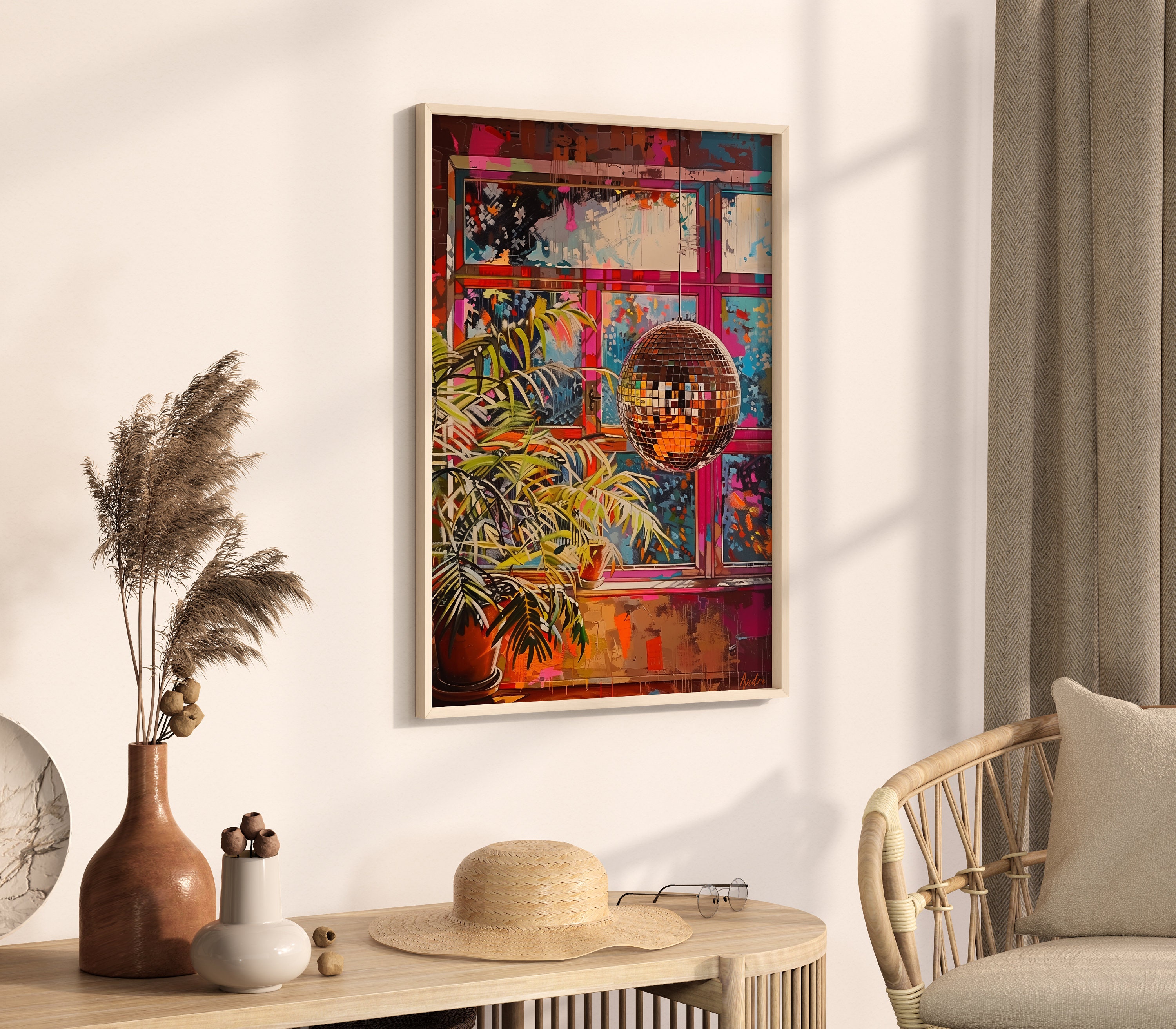 Retro Style Wall Art Painting Printable Retro Disco Ball Decor Poster ...