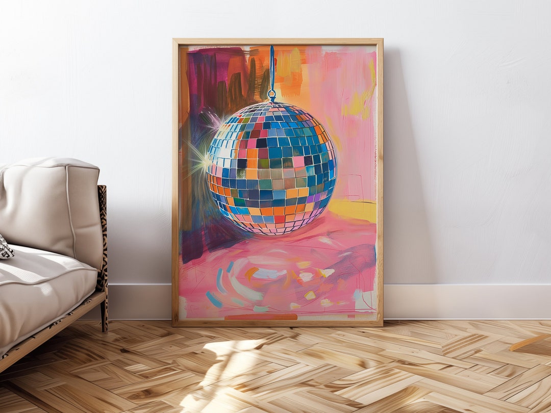 Hand Drawn Disco Ball Poster Printable Wall Art for Home Decor Pink ...