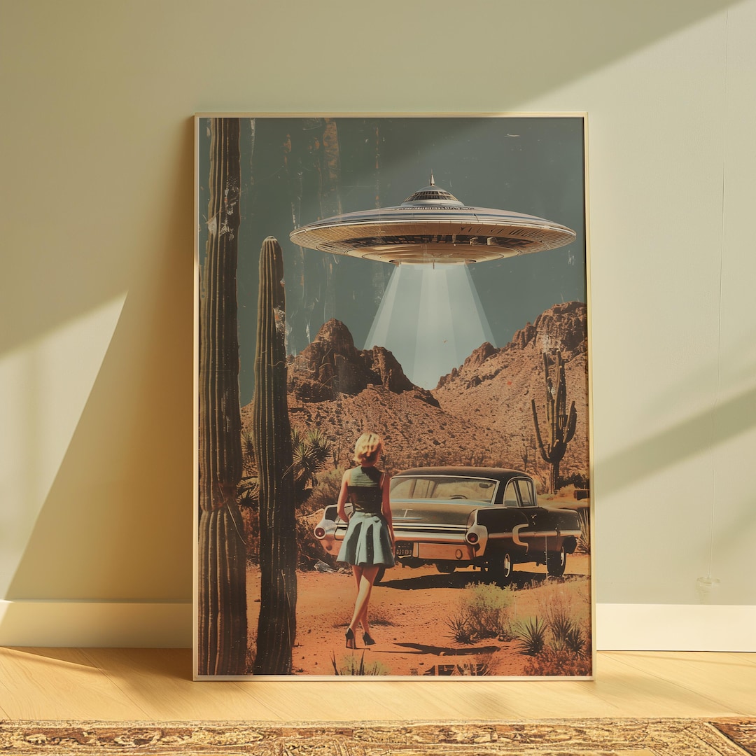 UFO Poster Wall Art Retro Wall Decor Sci Fi Poster UFO Alien Desert ...
