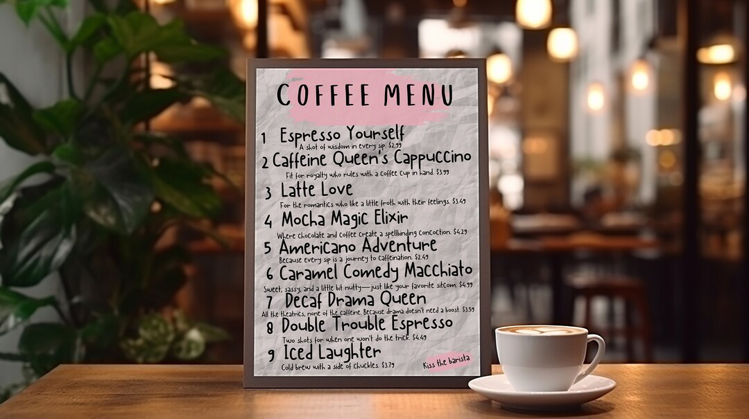 Funny Coffee Menu Poster, Coffee Bar Wall Art, Aesthetic Kitchen Decor ...