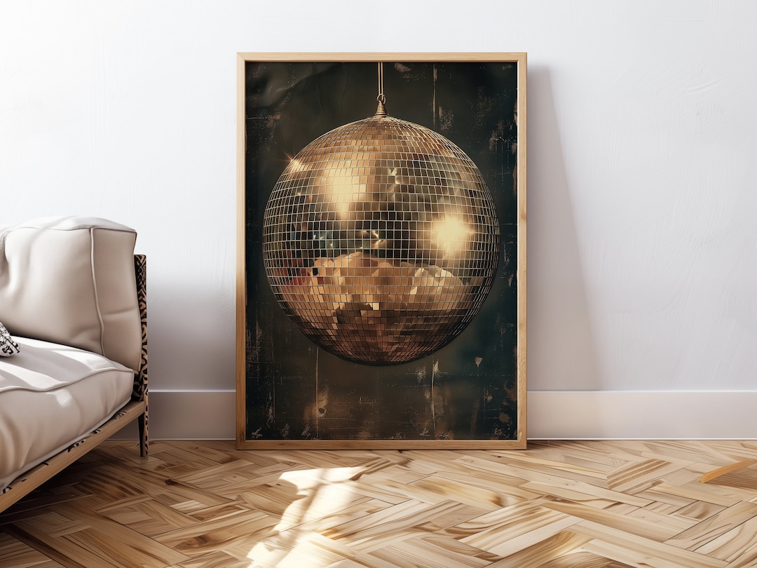 Gold Retro Disco Ball Poster Mirror Ball Wall Art Retro Poster Print ...