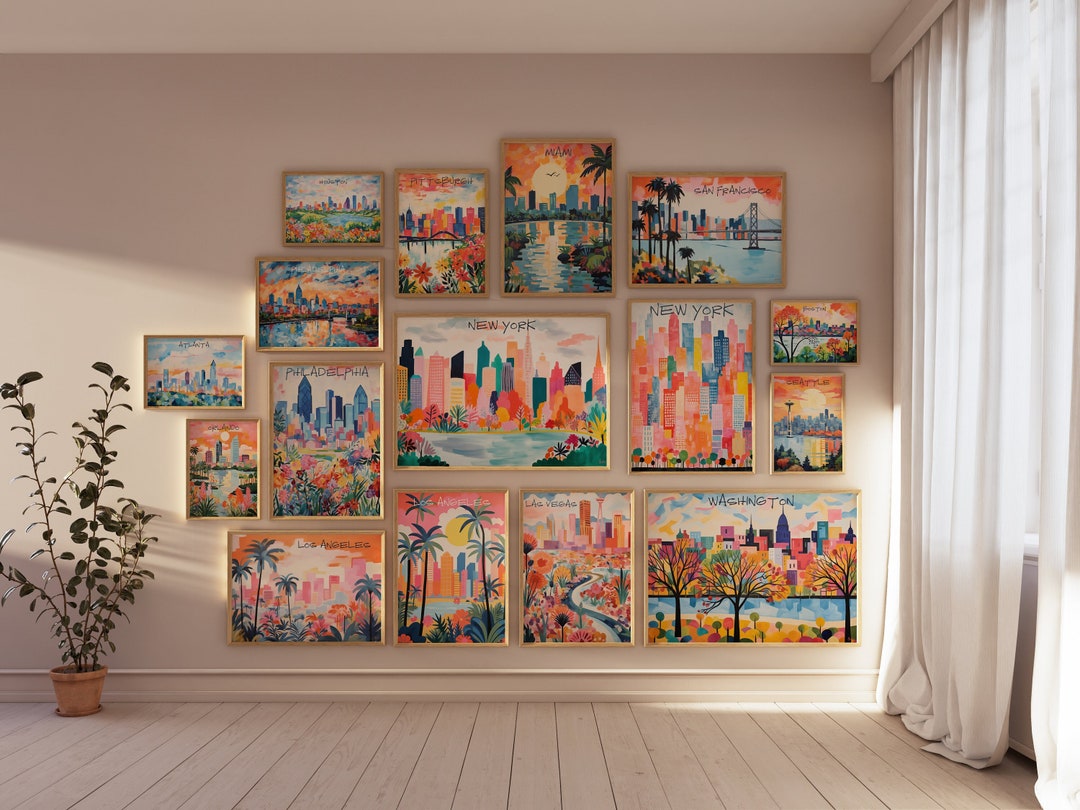 Set of 100 USA Travel Posters Wall Art Original Painting Art City ...