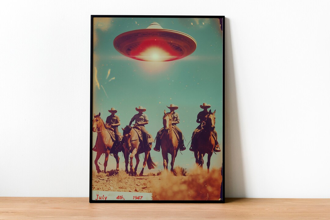 UFO Cowboy Wall Art, Vintage Photography, Alien Wall Art, Old Photo ...