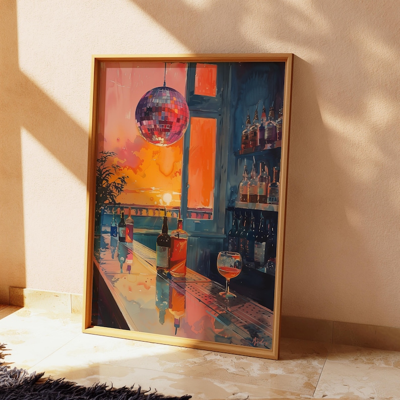 Retro Disco Ball Bar Print | Original Watercolor Painting (digital Art ...