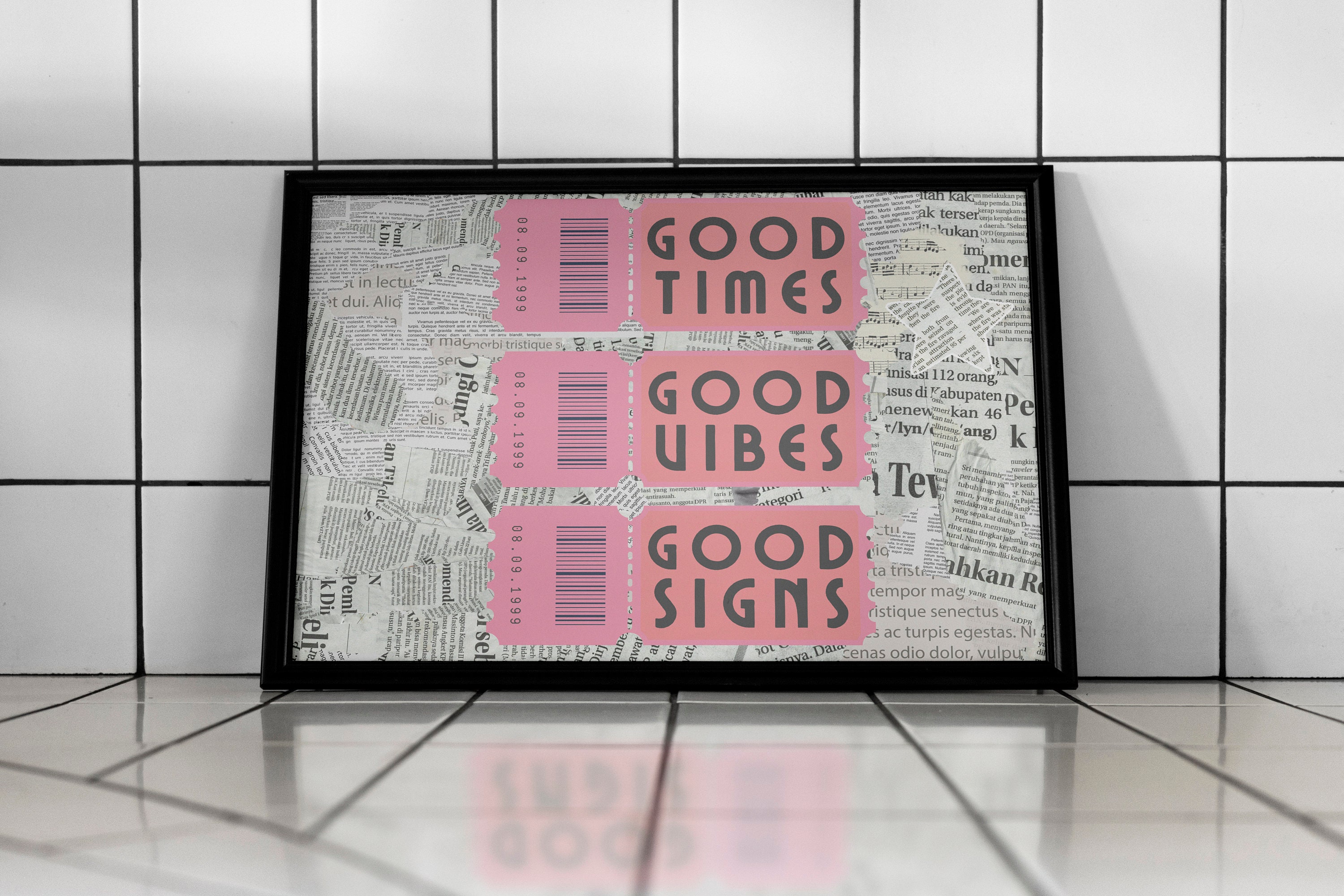 Ticket Poster Newspaper Background Wall Decor, Preppy Wall Art, Trendy ...