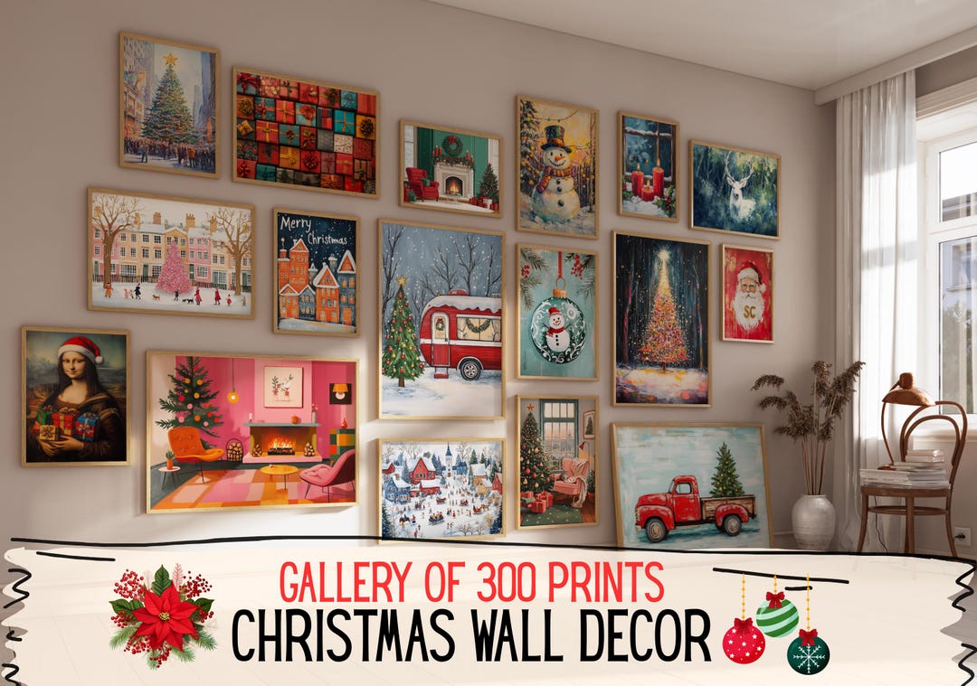 300 Christmas Wall Art Prints | Winter Holiday Decor Set | Festive ...