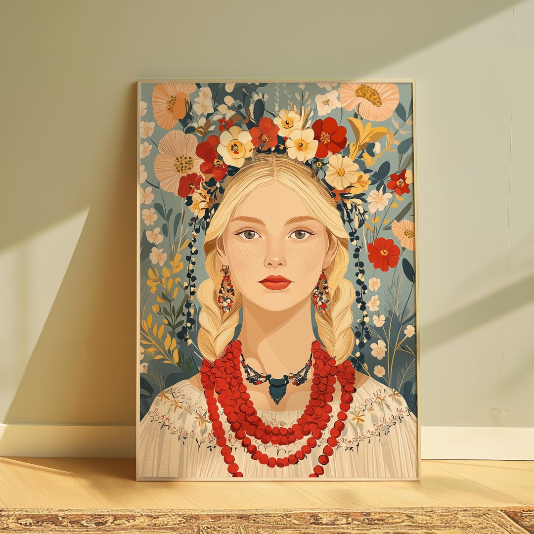 Botanical Print Woman Portrait Wall Art Flowers Poster Girly Wall Art ...
