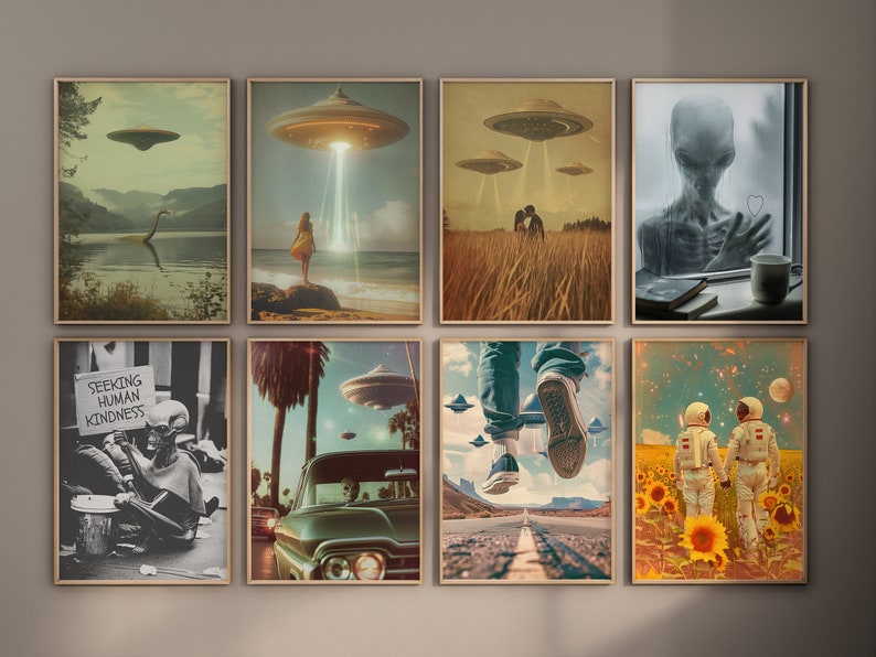 Set of 100 UFO Wall Art UFO Poster Print Alien Wall Art Sci Fi Poster ...