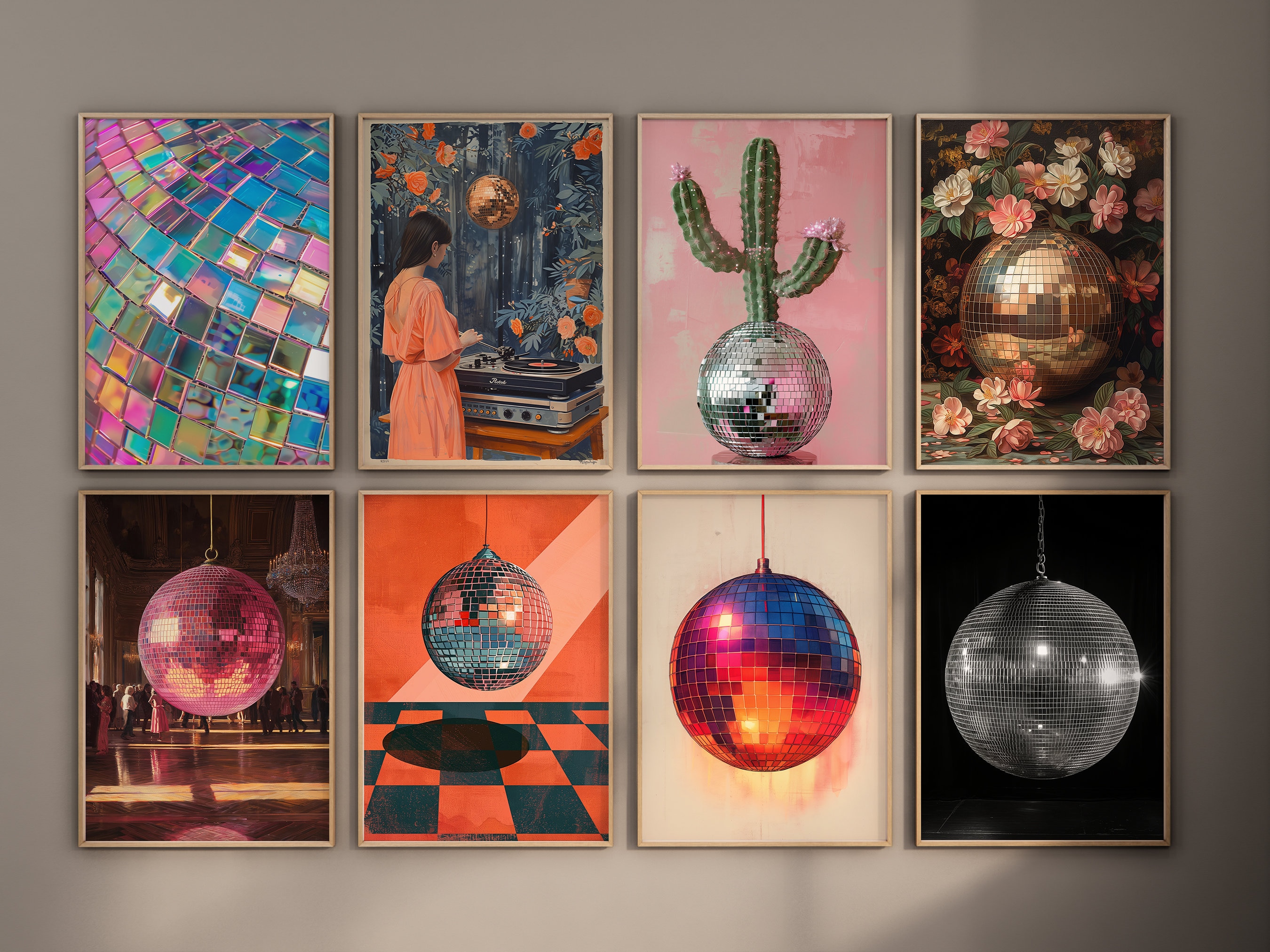 Set of 45 Disco Ball Posters Retro Disco Ball Print Retro Wall Art ...
