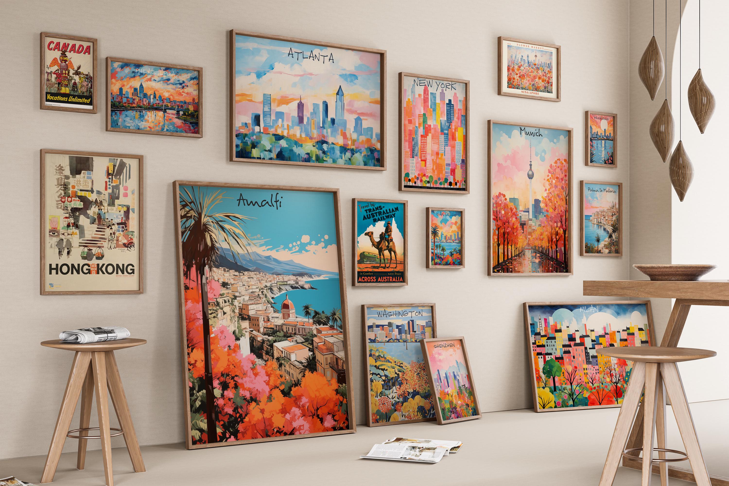 Set of 1000 Travel Posters City Wall Art Cityscape Painting Travel ...