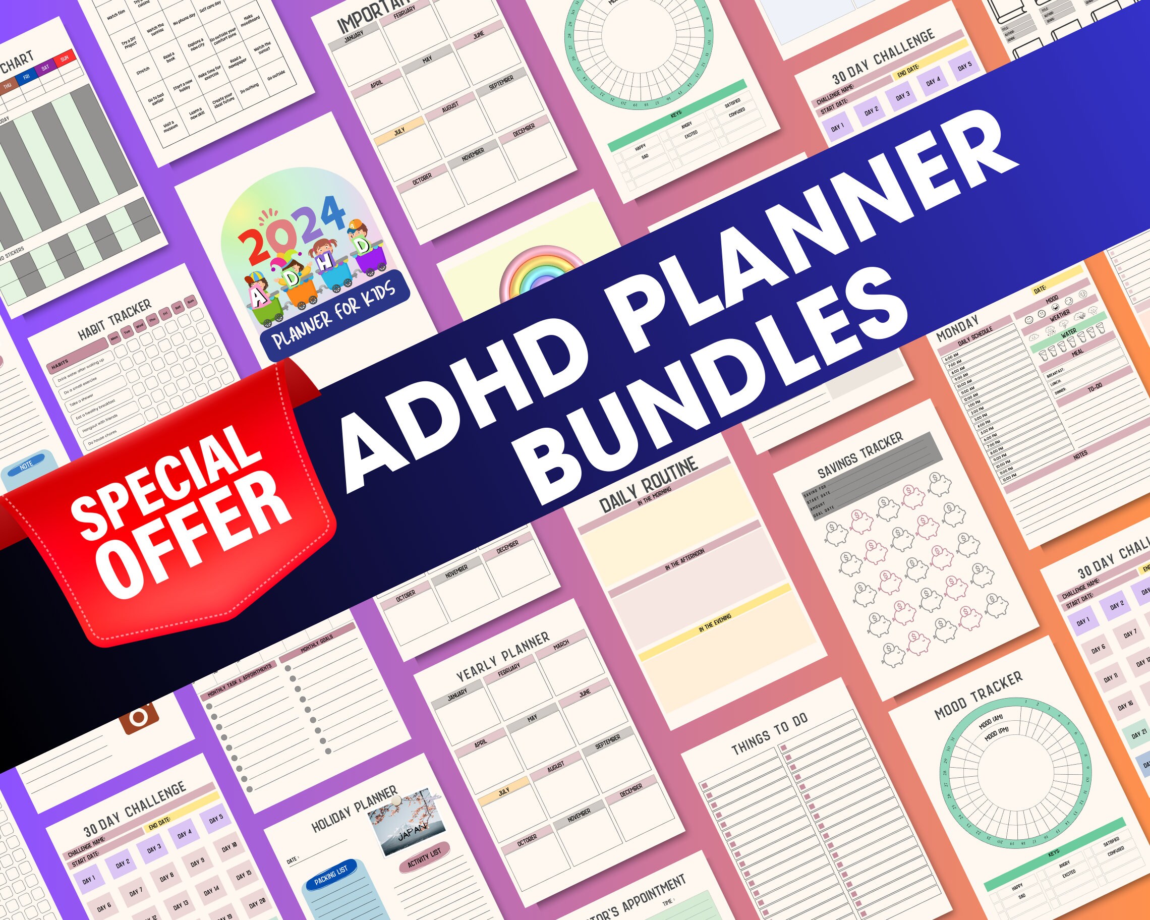 ADHD Planner 2024, ADHD Digital Download, Printable Planner for Adhd ...