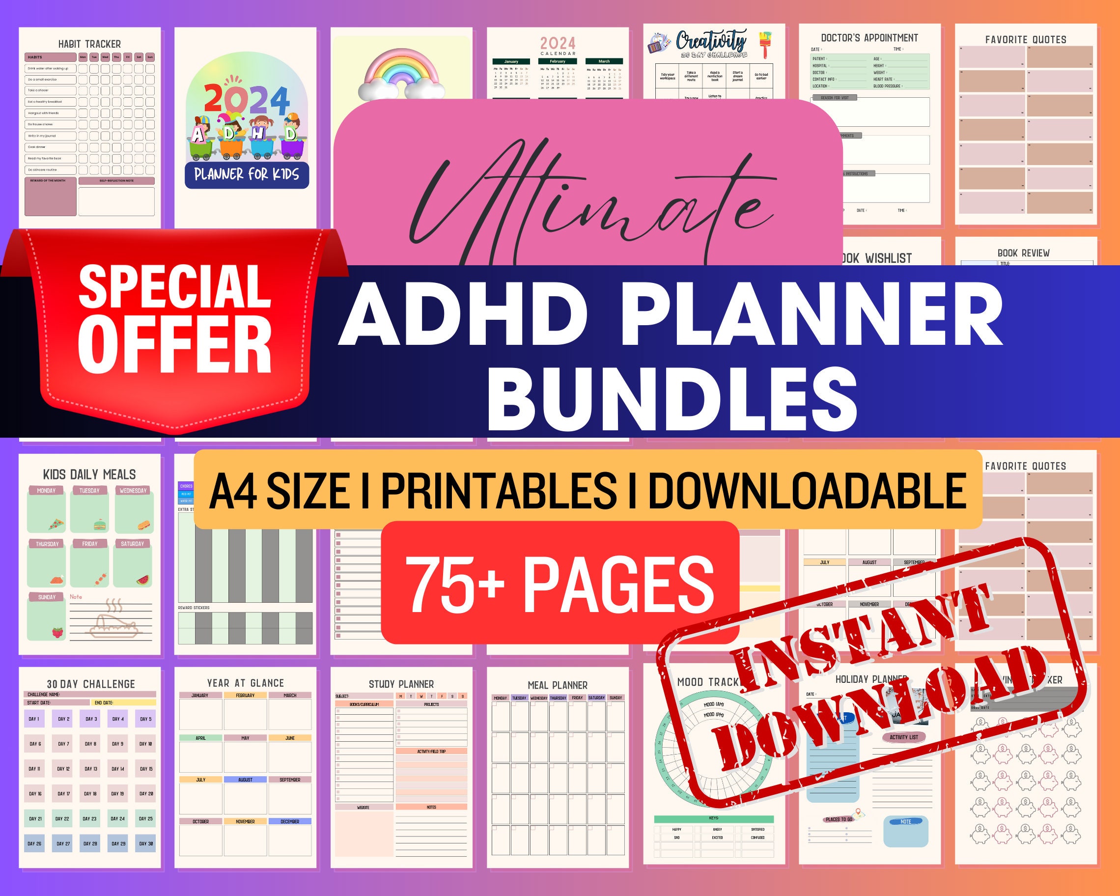 ADHD Planner 2024, ADHD Digital Download, Printable Planner for Adhd ...