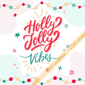 Merry Christmas Digital Canvas | Holly Jolly Vibes Digital Canvas - Etsy