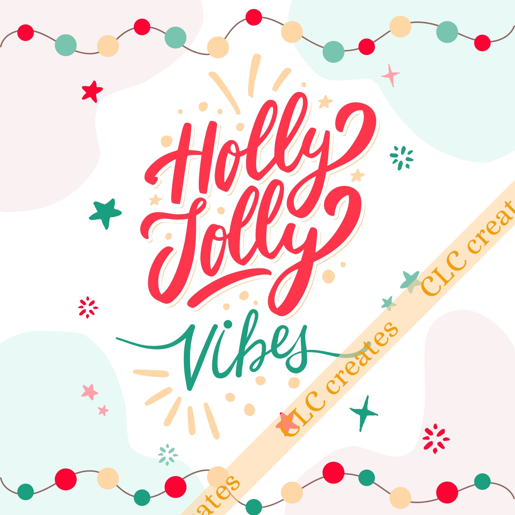 Merry Christmas Digital Canvas | Holly Jolly Vibes Digital Canvas - Etsy