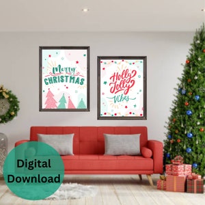 Merry Christmas Digital Canvas | Holly Jolly Vibes Digital Canvas - Etsy