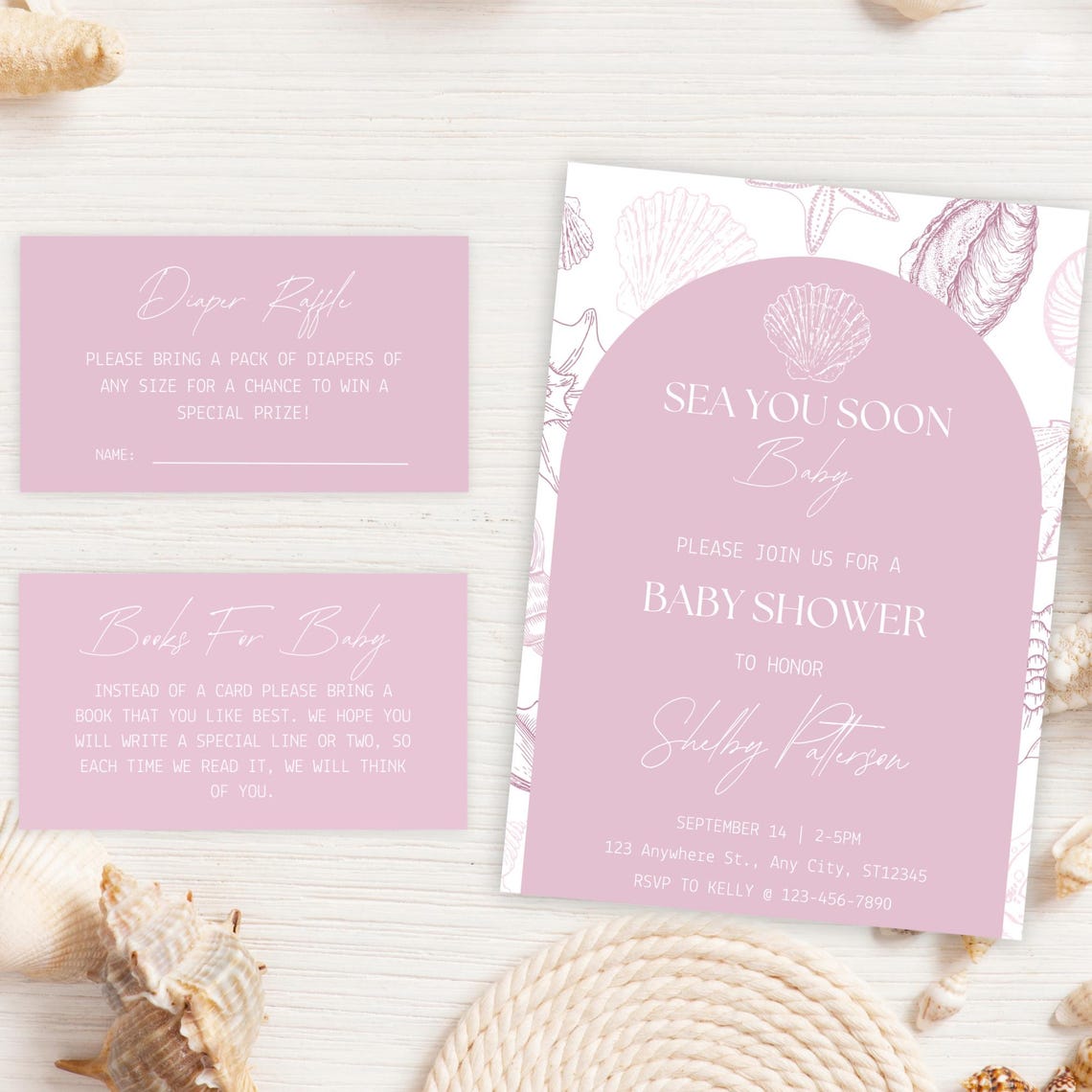 Sea You Soon Baby Shower Invitation Set | Nautical Seashell Printable ...