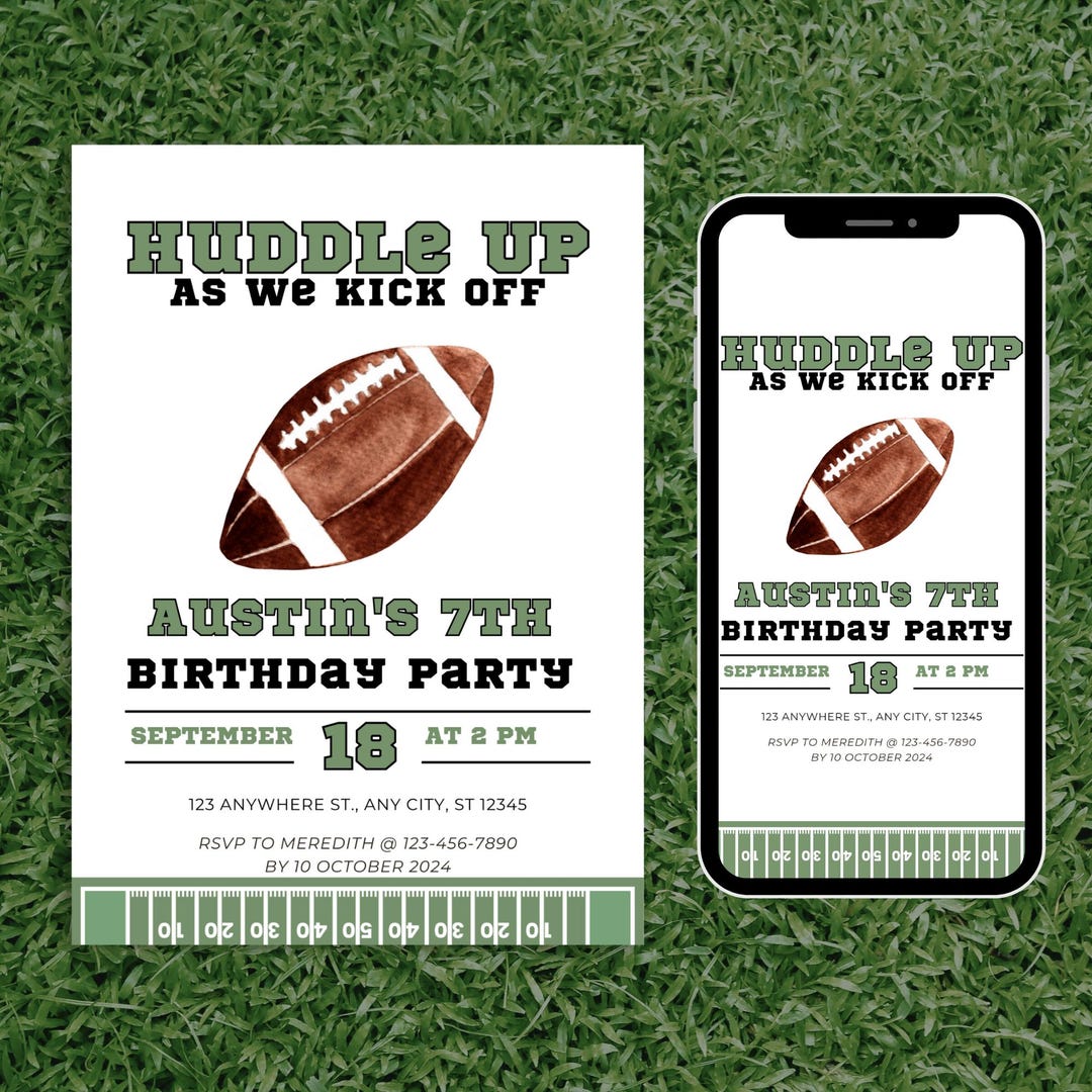 Editable Huddle up Football Birthday Invitation, Kick off Birthday ...