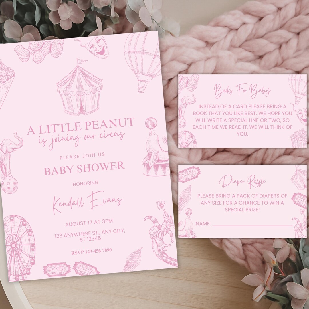 Editable Little Peanut Joining Our Circus Baby Shower Invitation Bundle ...