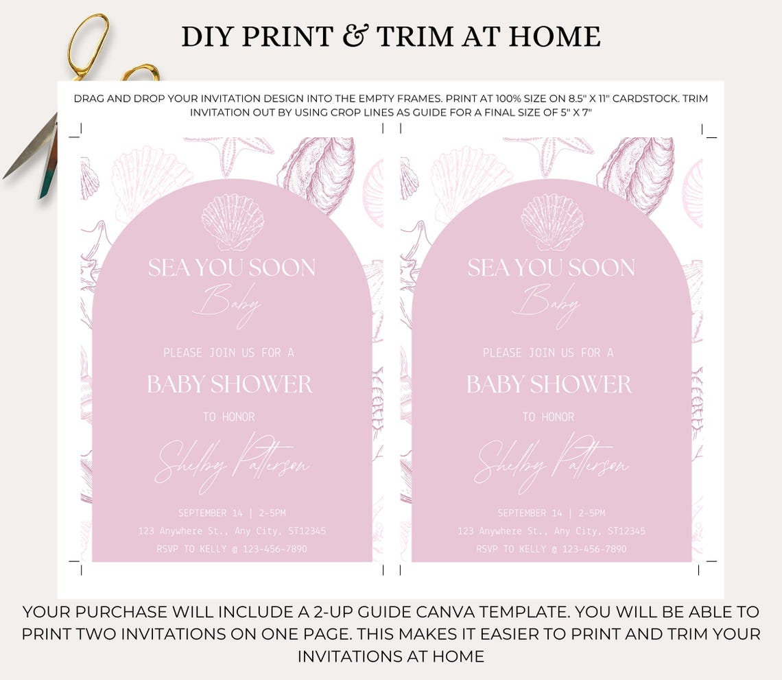 Sea You Soon Baby Shower Invitation Set | Pink Beach Theme Baby Girl ...