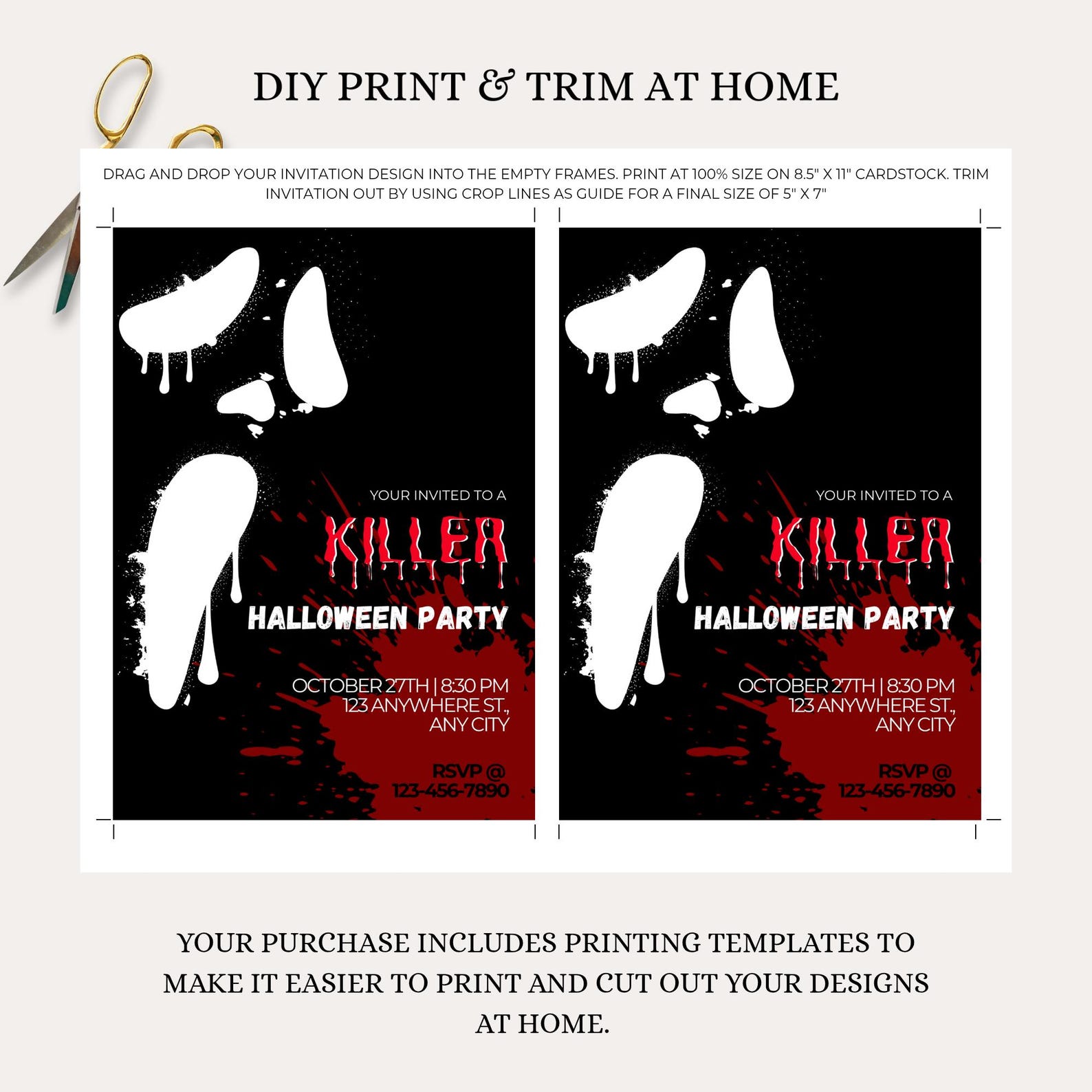 Killer Horror Party Invitation | Printable Editable Scary Movie Party ...