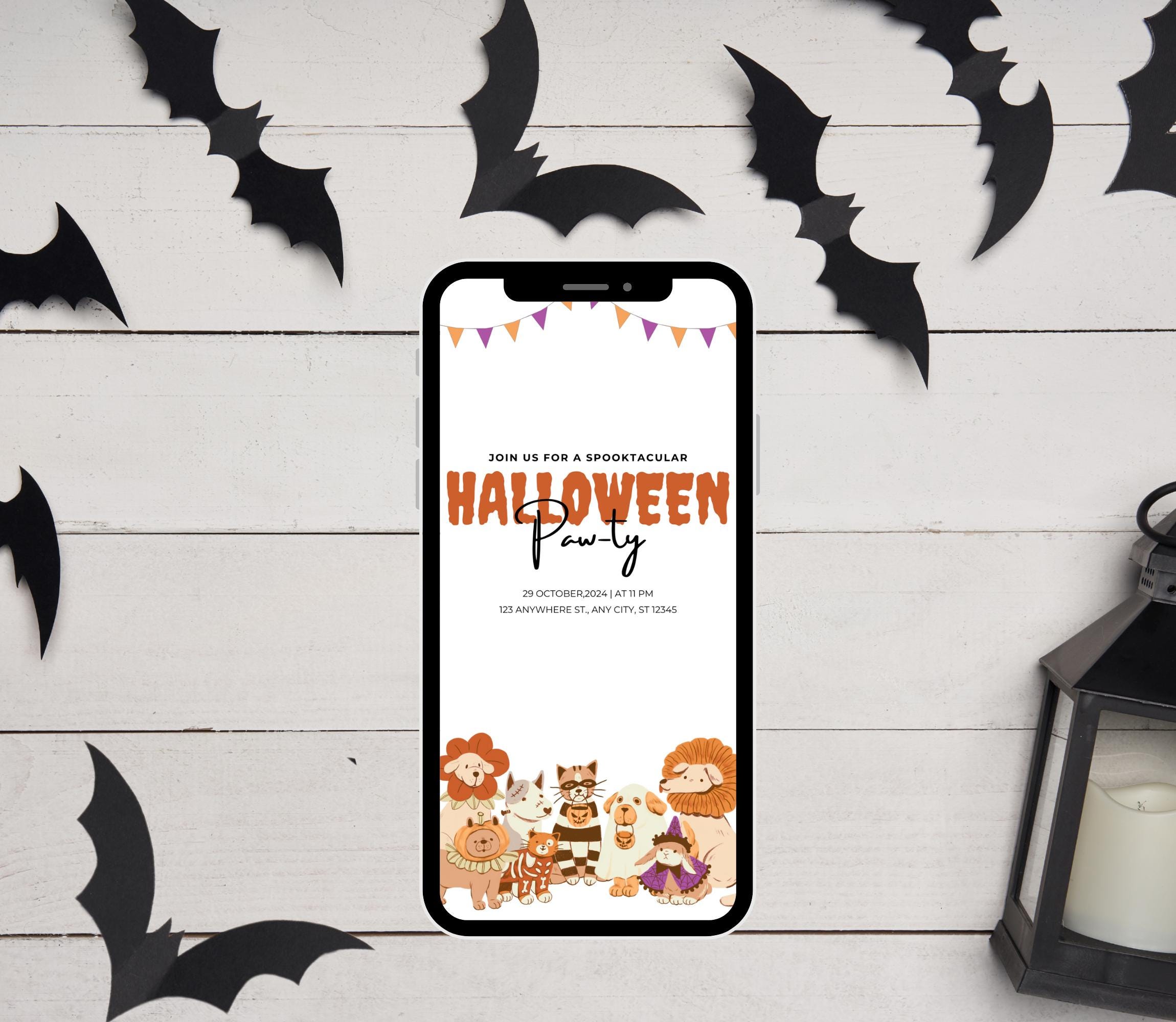 Editable Dog Halloween Party Invitation, Halloween Party Invite, Dog ...