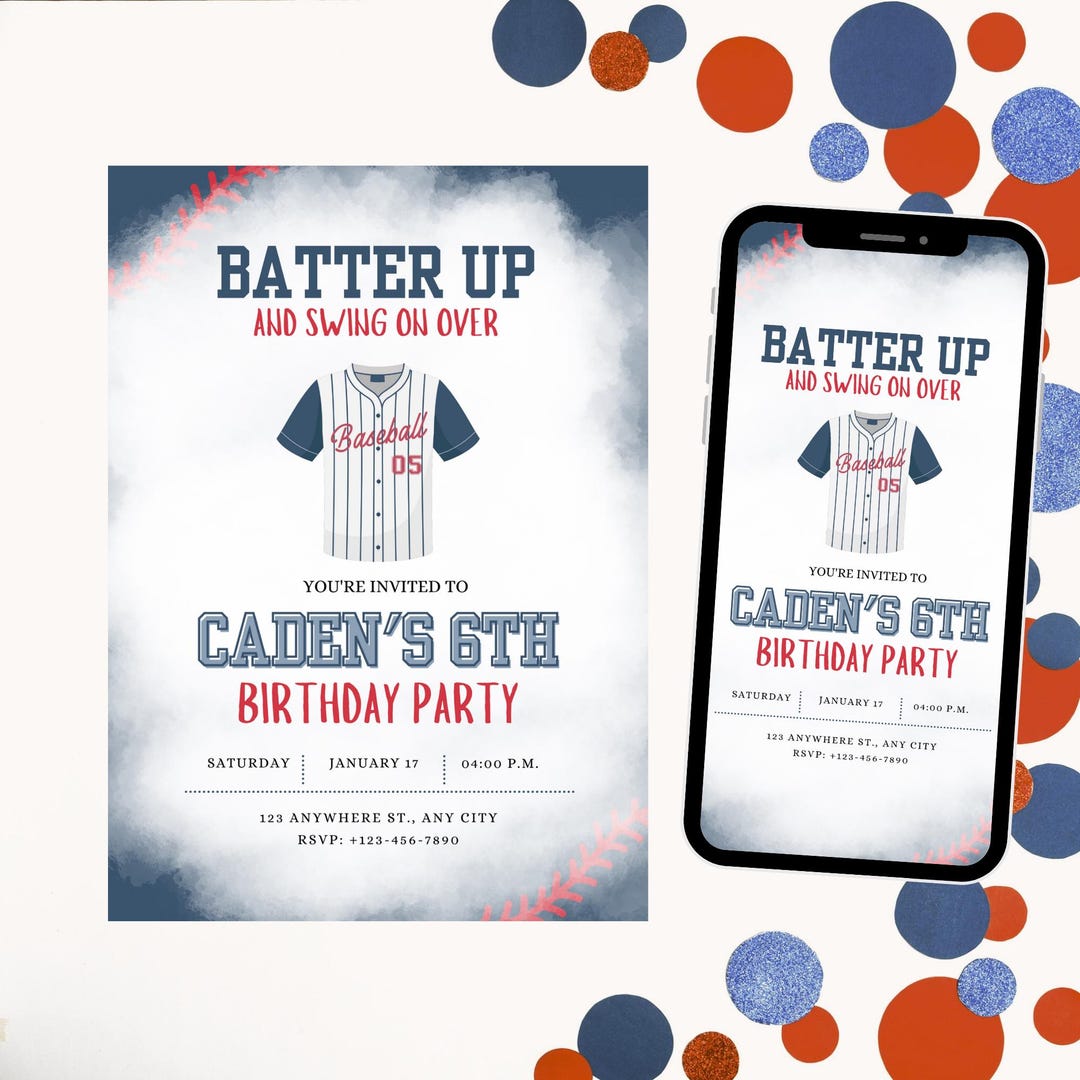 Editable Baseball Birthday Invitation, Baseball Party Invite, Swing on ...
