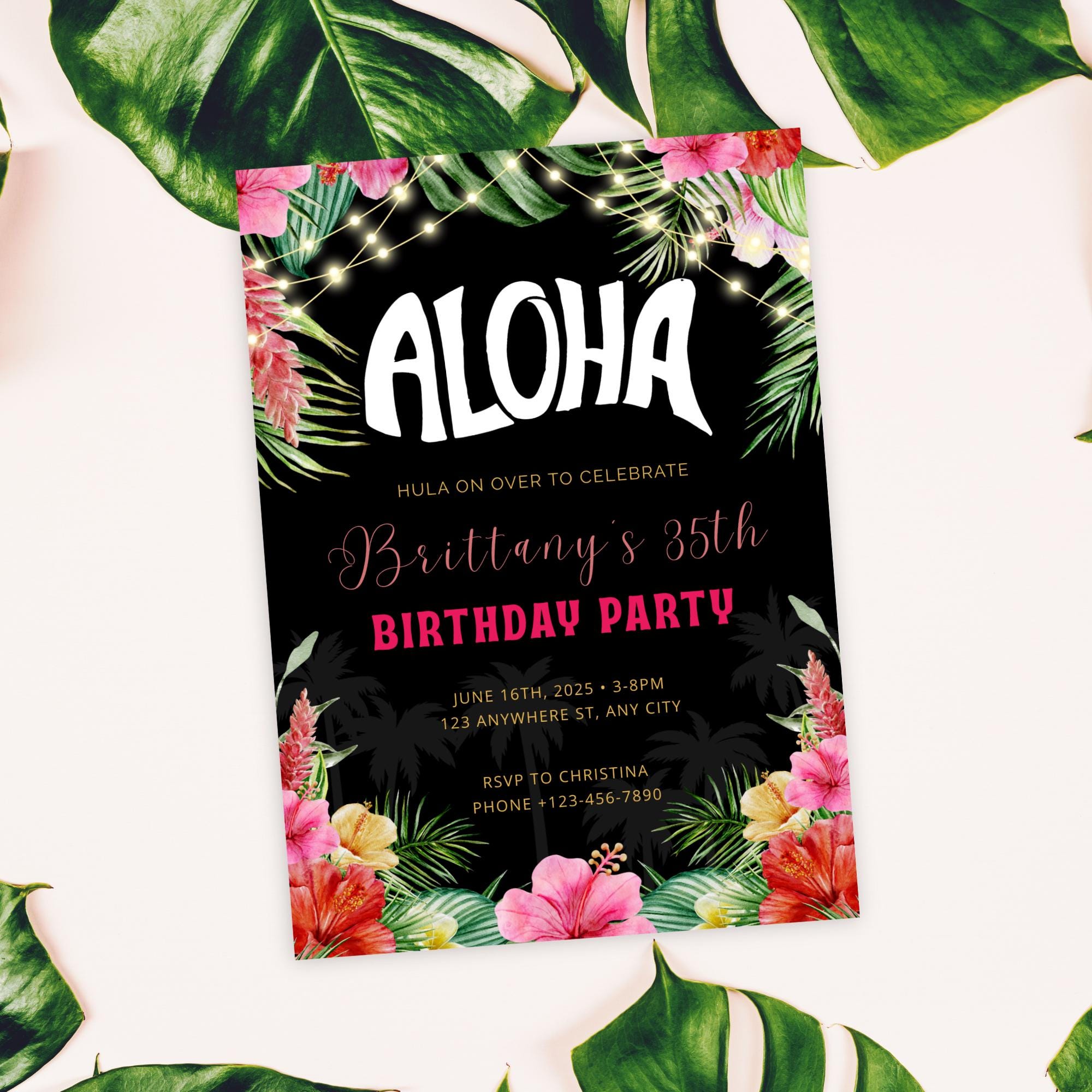 Editable Aloha Birthday Invitation, Tropical Birthday Party Invite ...