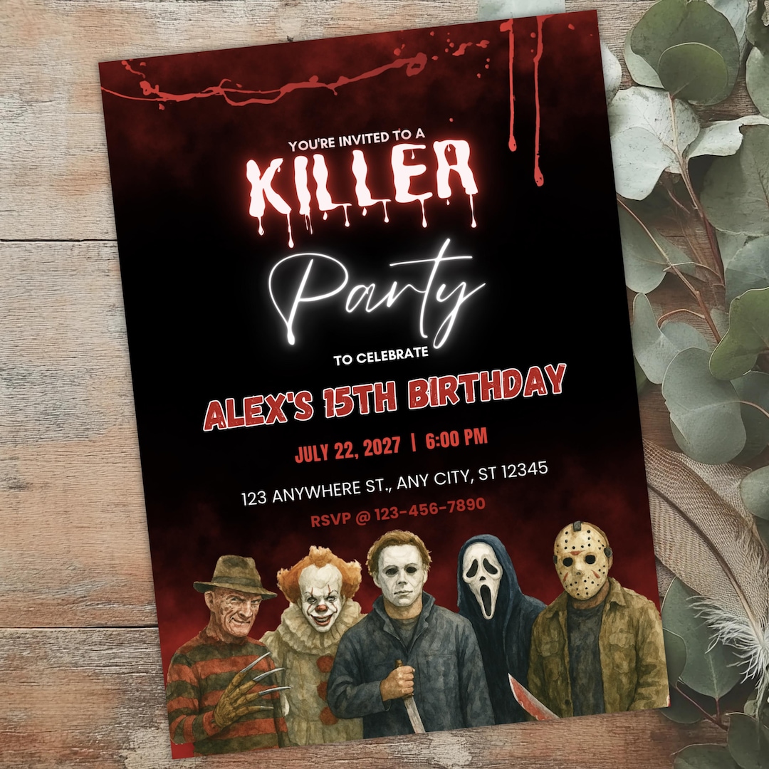 Killer Horror Birthday Invitation, Printable Editable Scary Movie Party ...