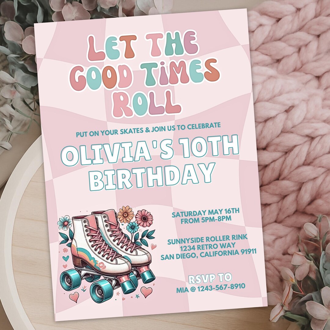 Skating Birthday Party Invitation, Roller Rink Party Printable, Skate ...
