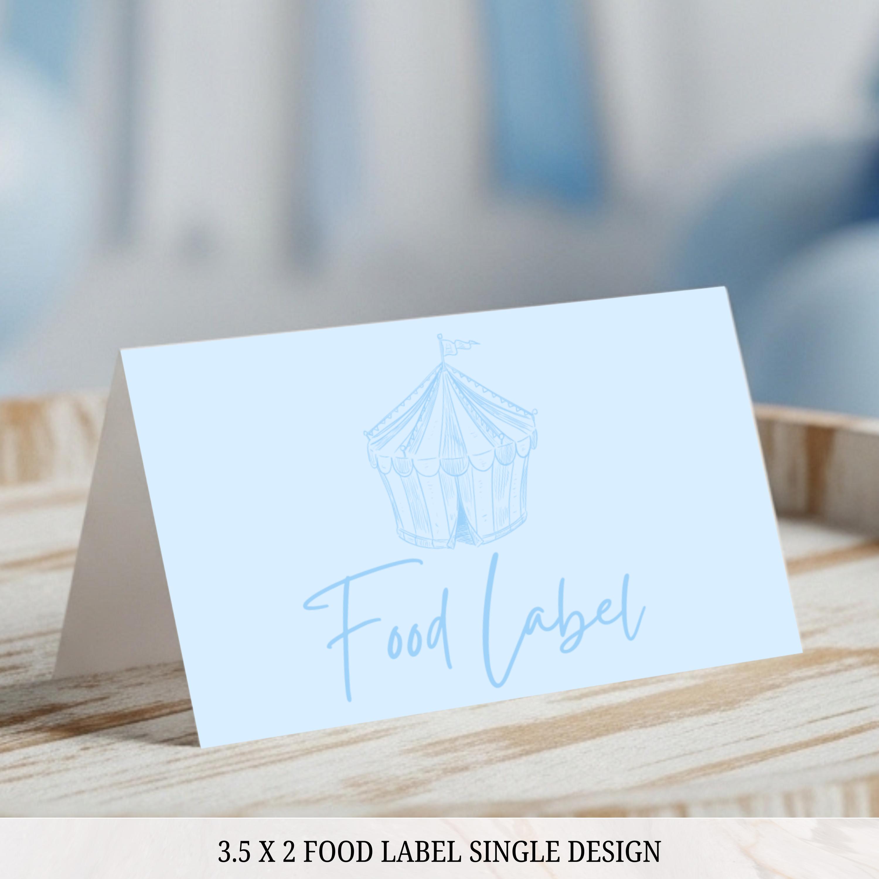 Editable Blue Circus Food Label, Circus Theme Food Labe Templates, Blue ...
