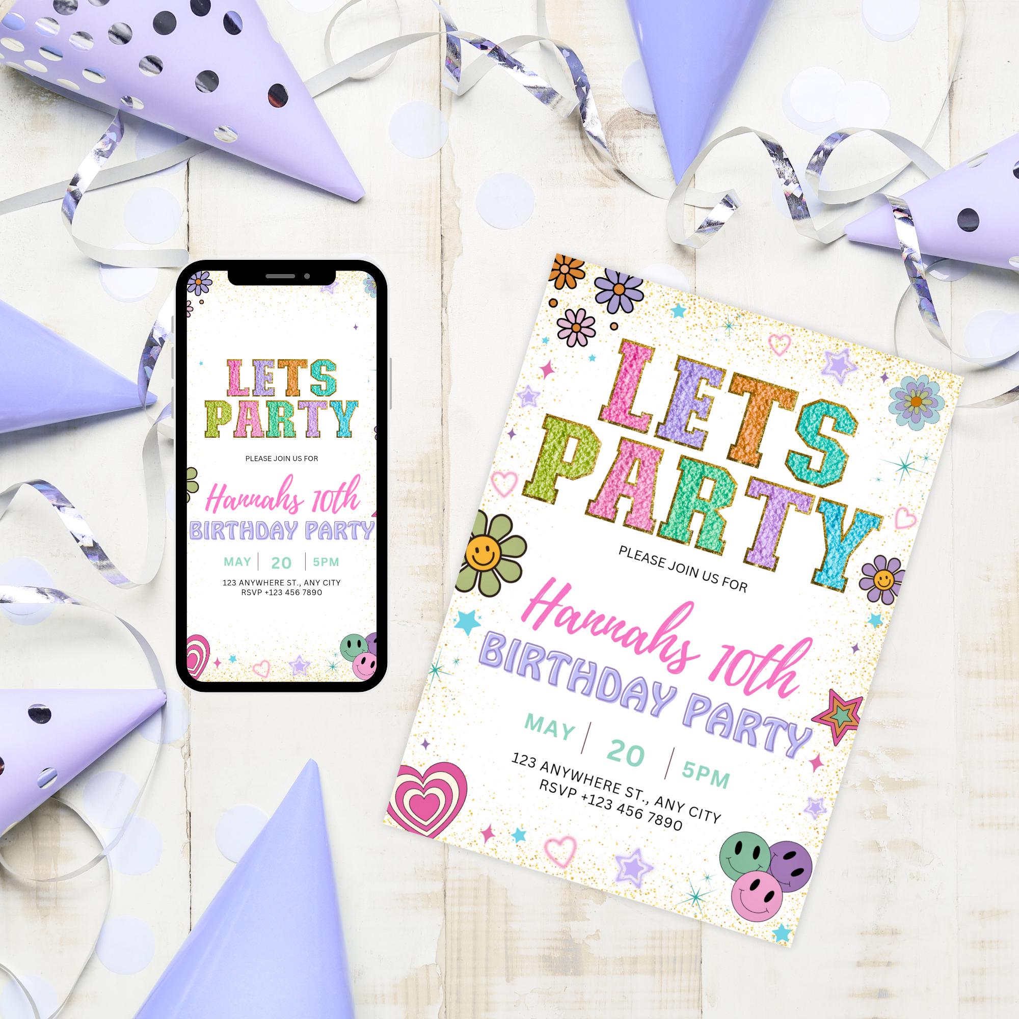 Preppy Patch Letter Birthday Invitation: Glitter Party, Editable Canva ...