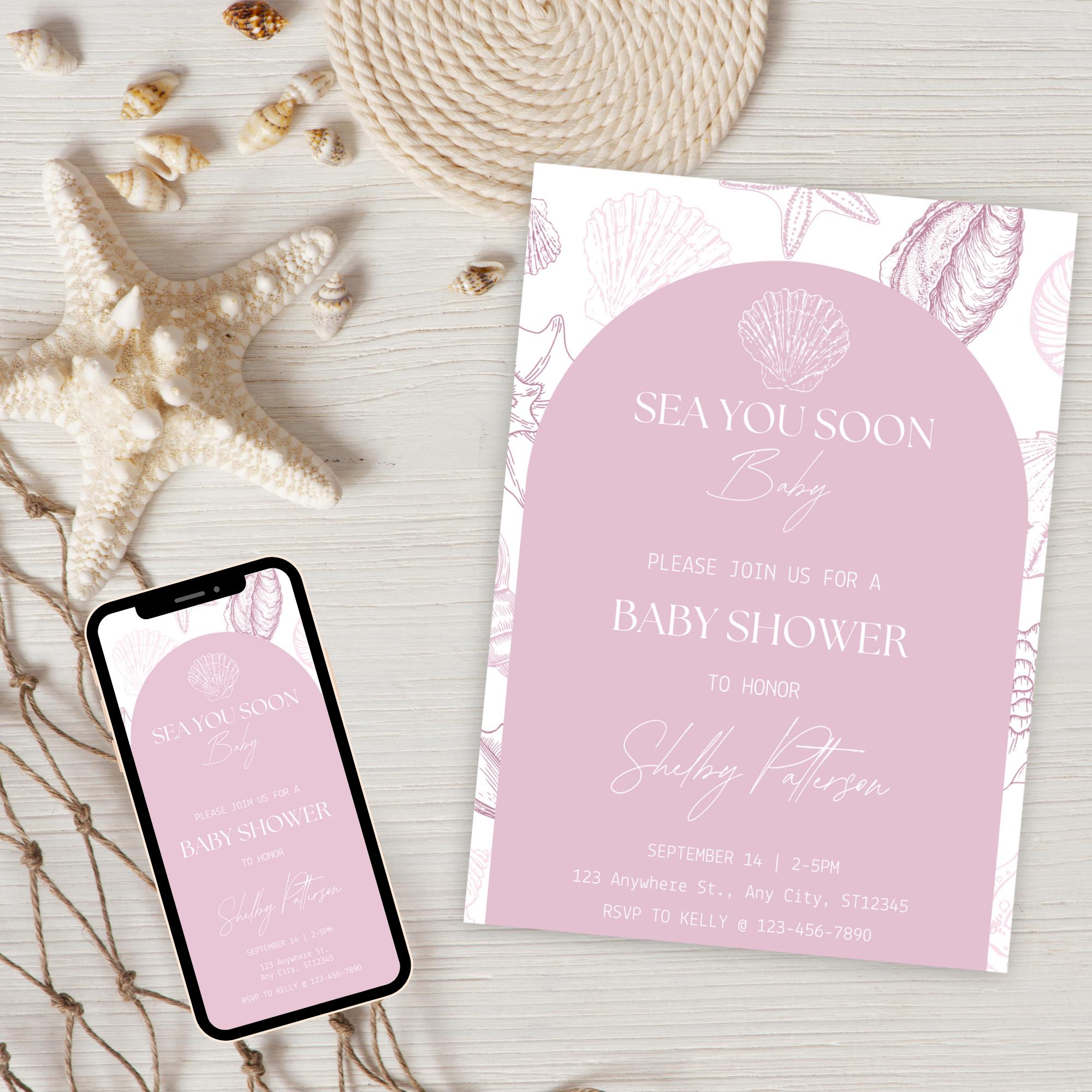 Sea You Soon Baby Shower Invitation Set | Nautical Seashell Printable ...