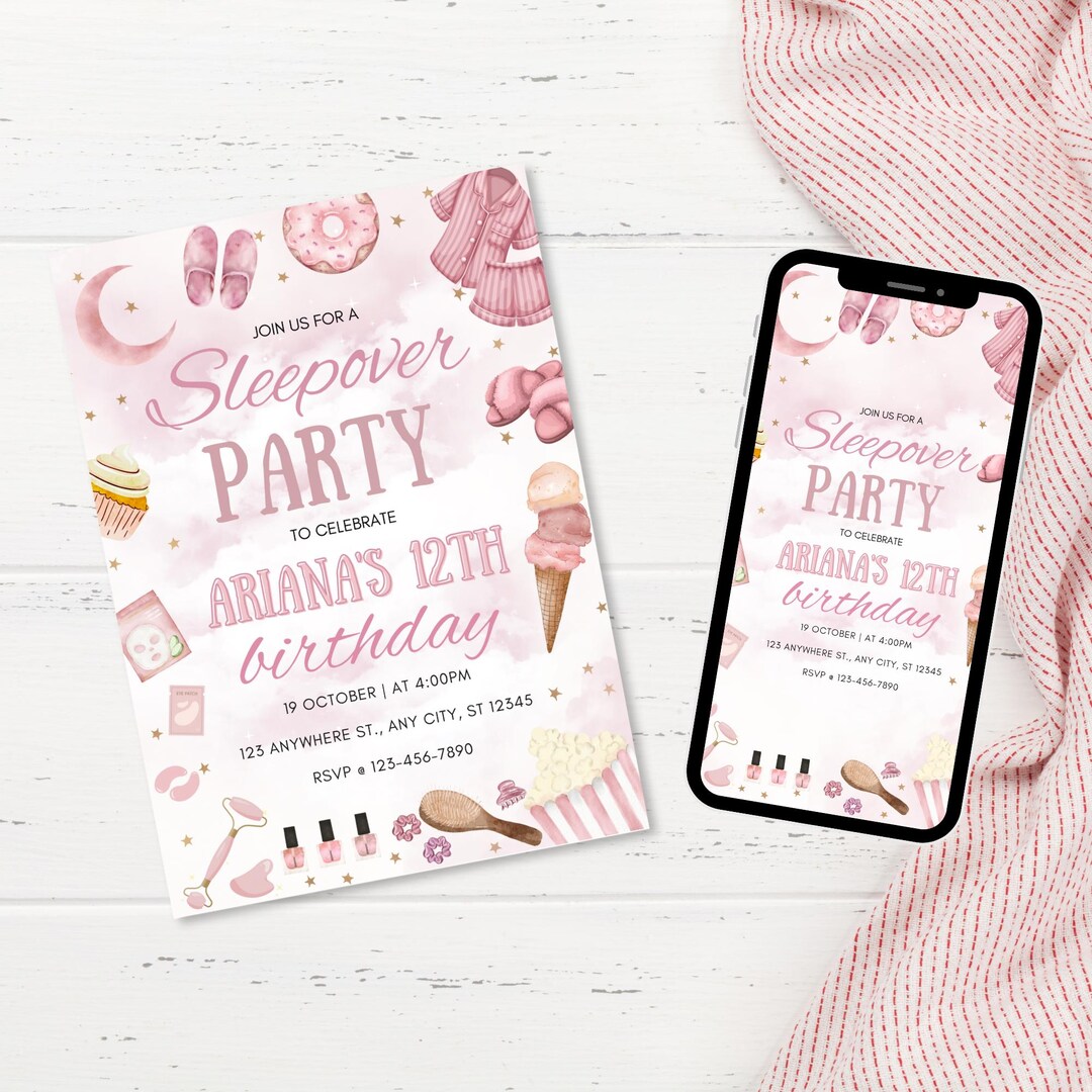 Editable Sleep Over Birthday Invitation, Slumber Party Invite, Pajama ...