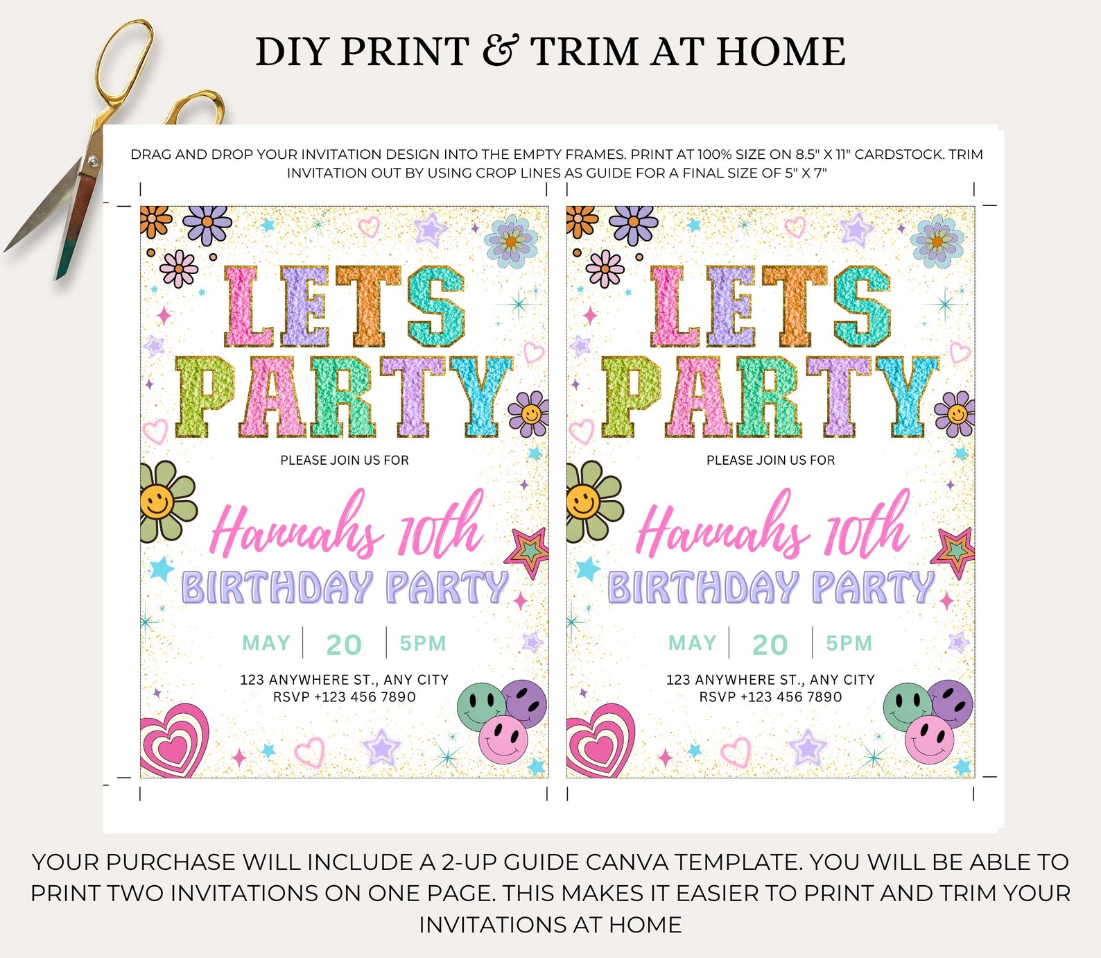 Preppy Patch Letter Birthday Invitation: Glitter Party, Editable Canva ...