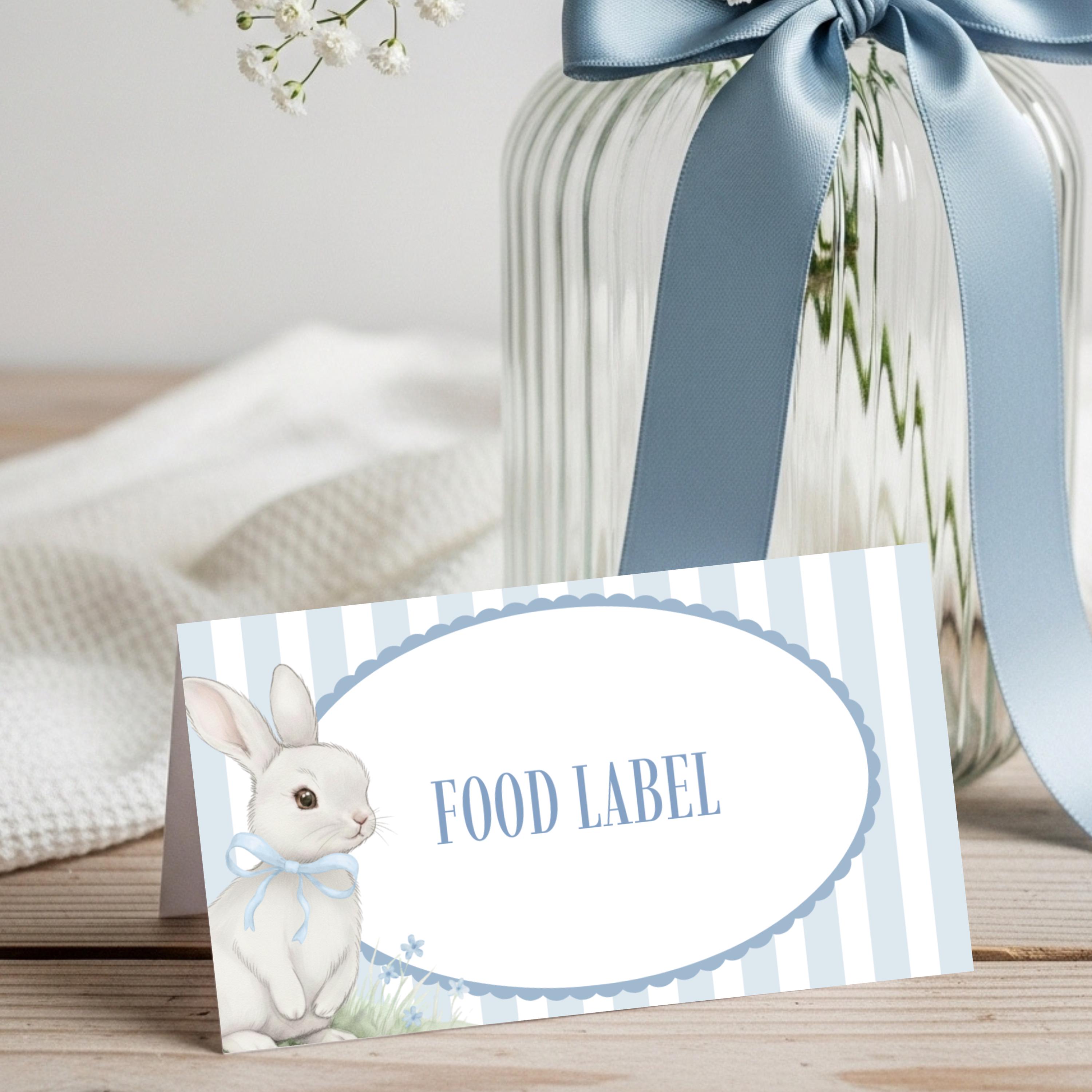 Editable Blue Bunny Food Label, Rabbit Baby Shower Food Label, Some ...
